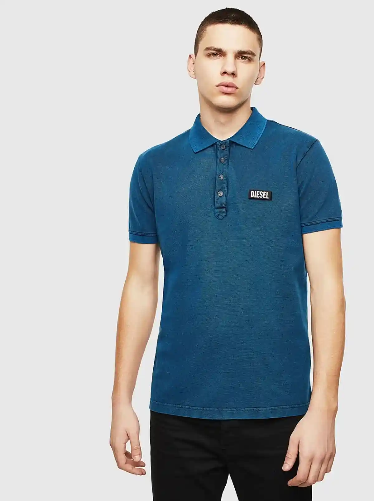 Blue Double-dyed polo shirt with patches