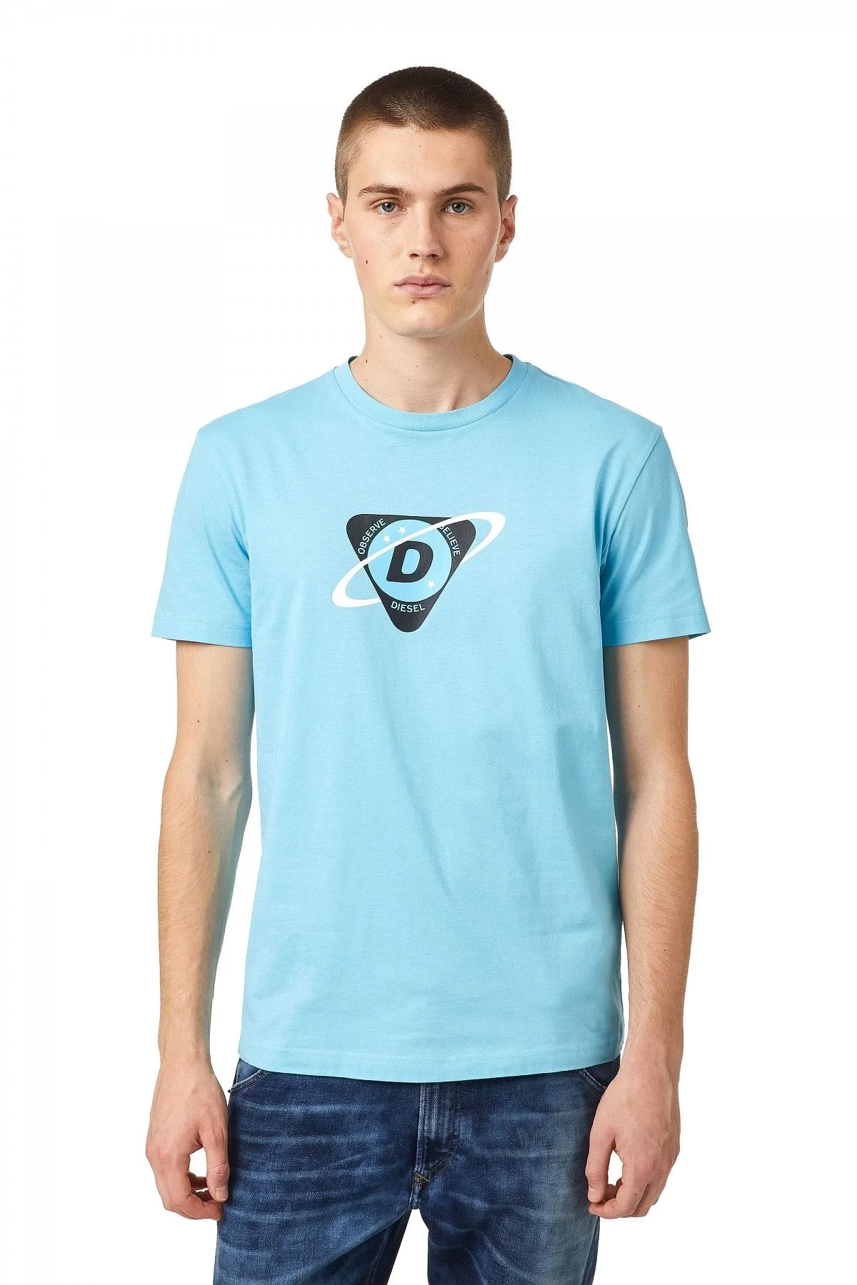 Blue Green Label T-shirt with space logo