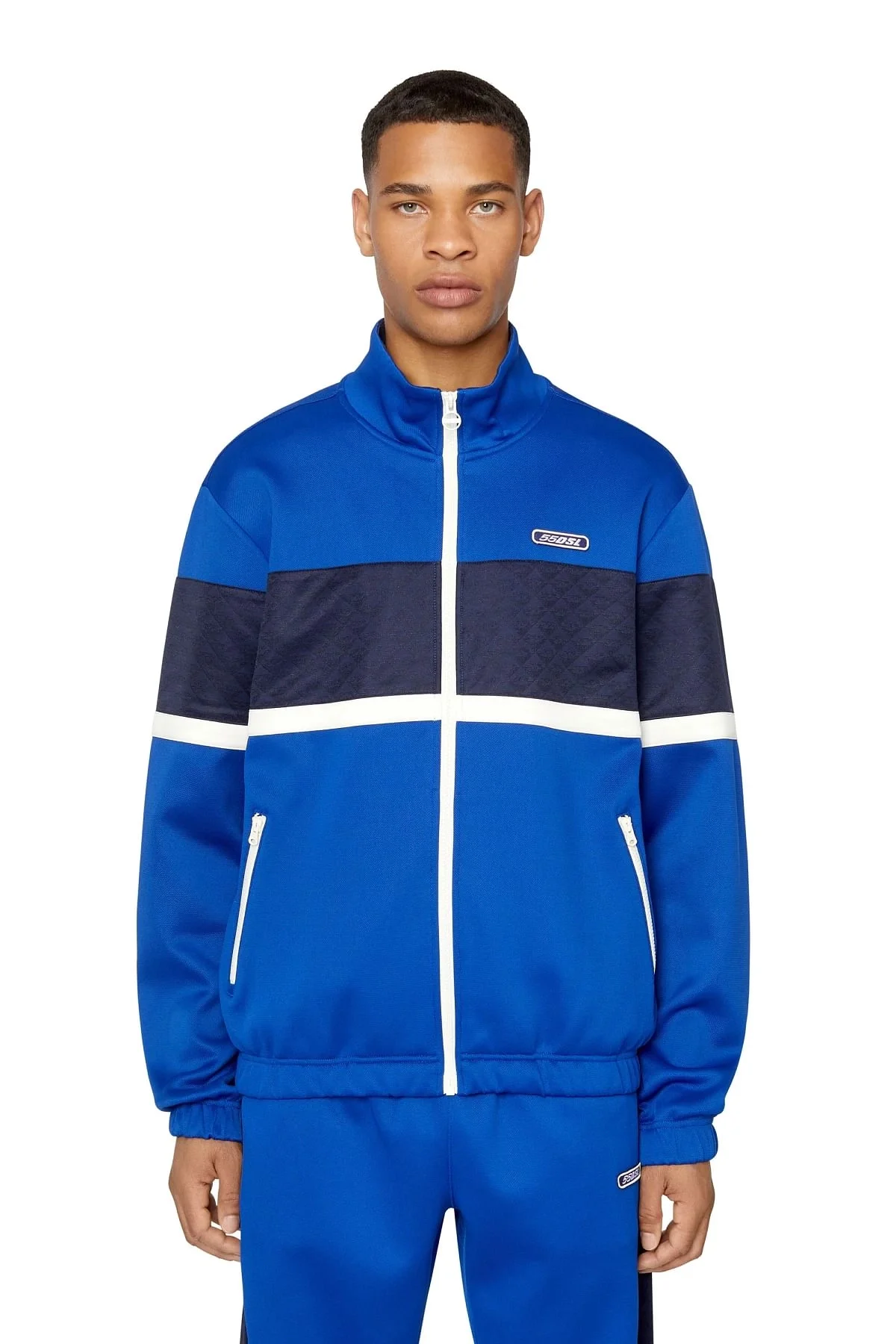 Blue Track jacket with logo-jacquard bands