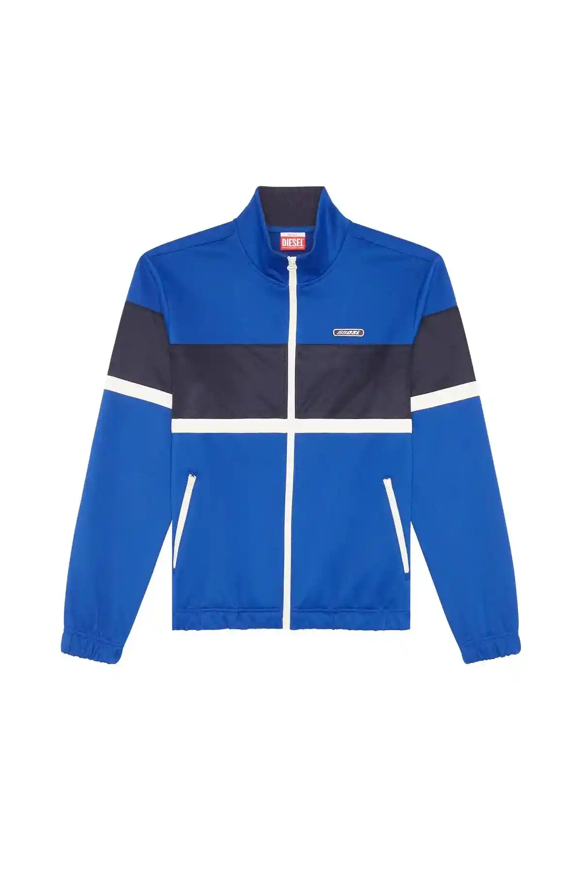 Blue Track jacket with logo-jacquard bands
