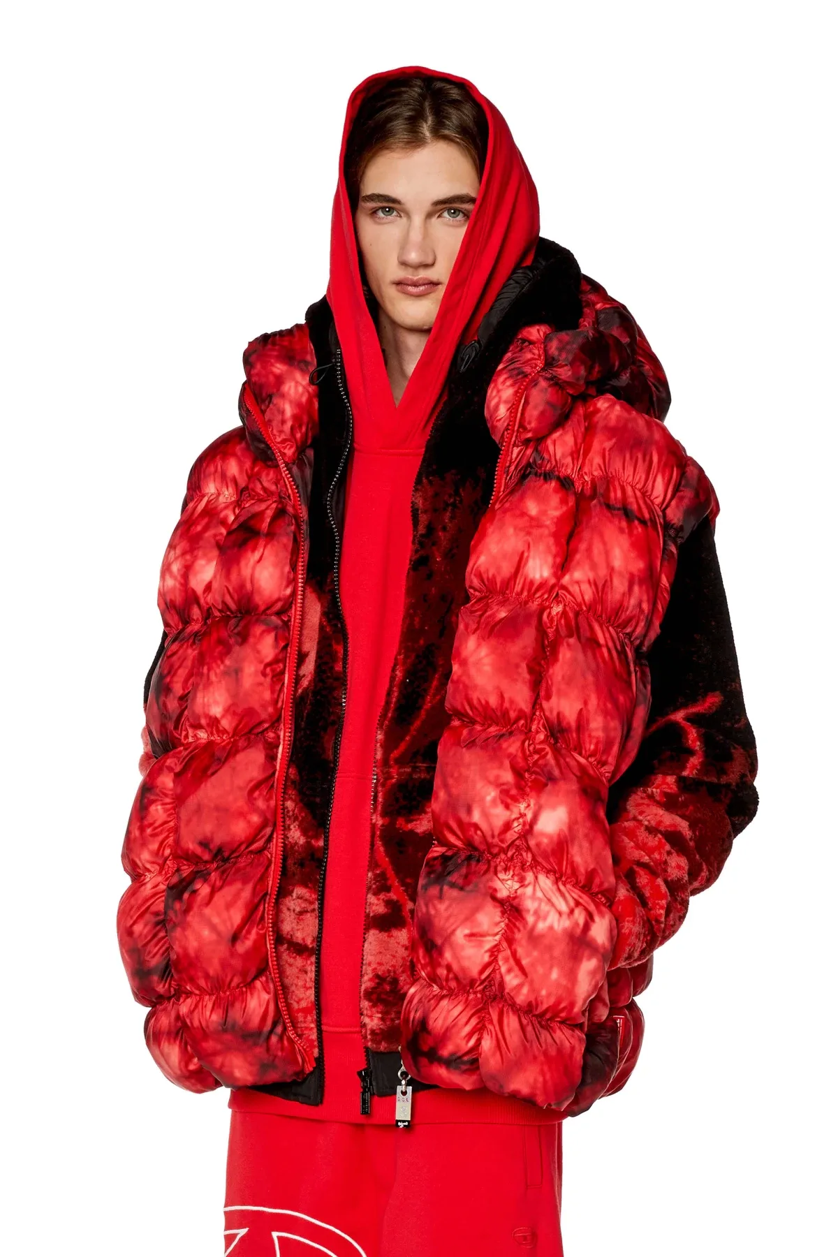 Red Padded vest jacket with hood