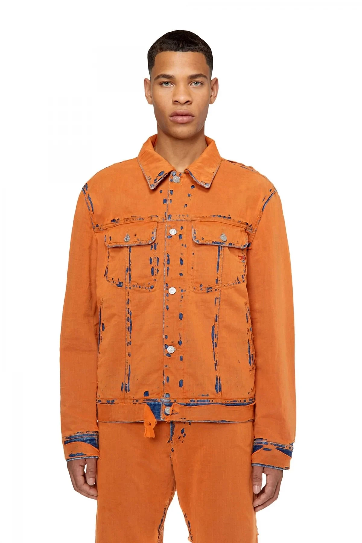 Orange Regular-fit trucker jacket in muslin