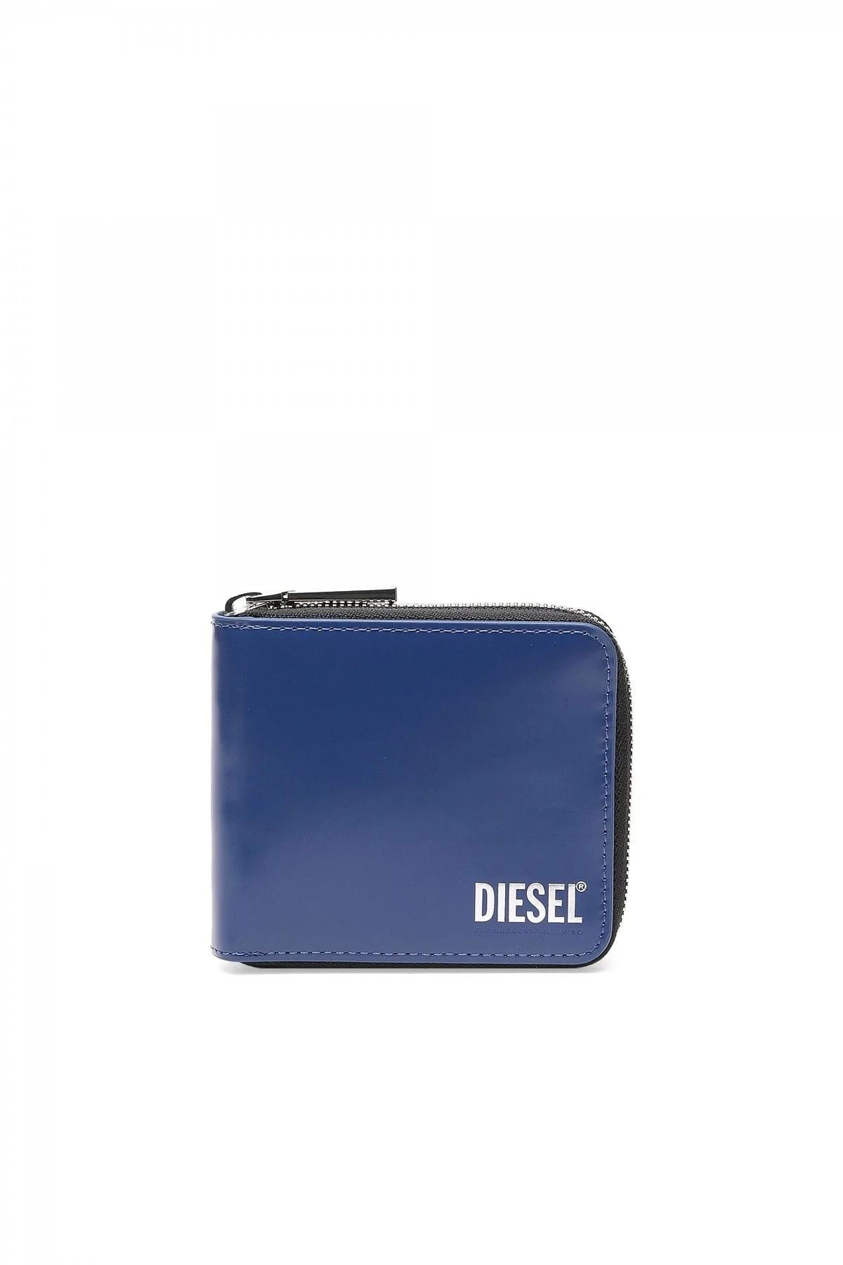 Blue Zip-around wallet in high-shine leather