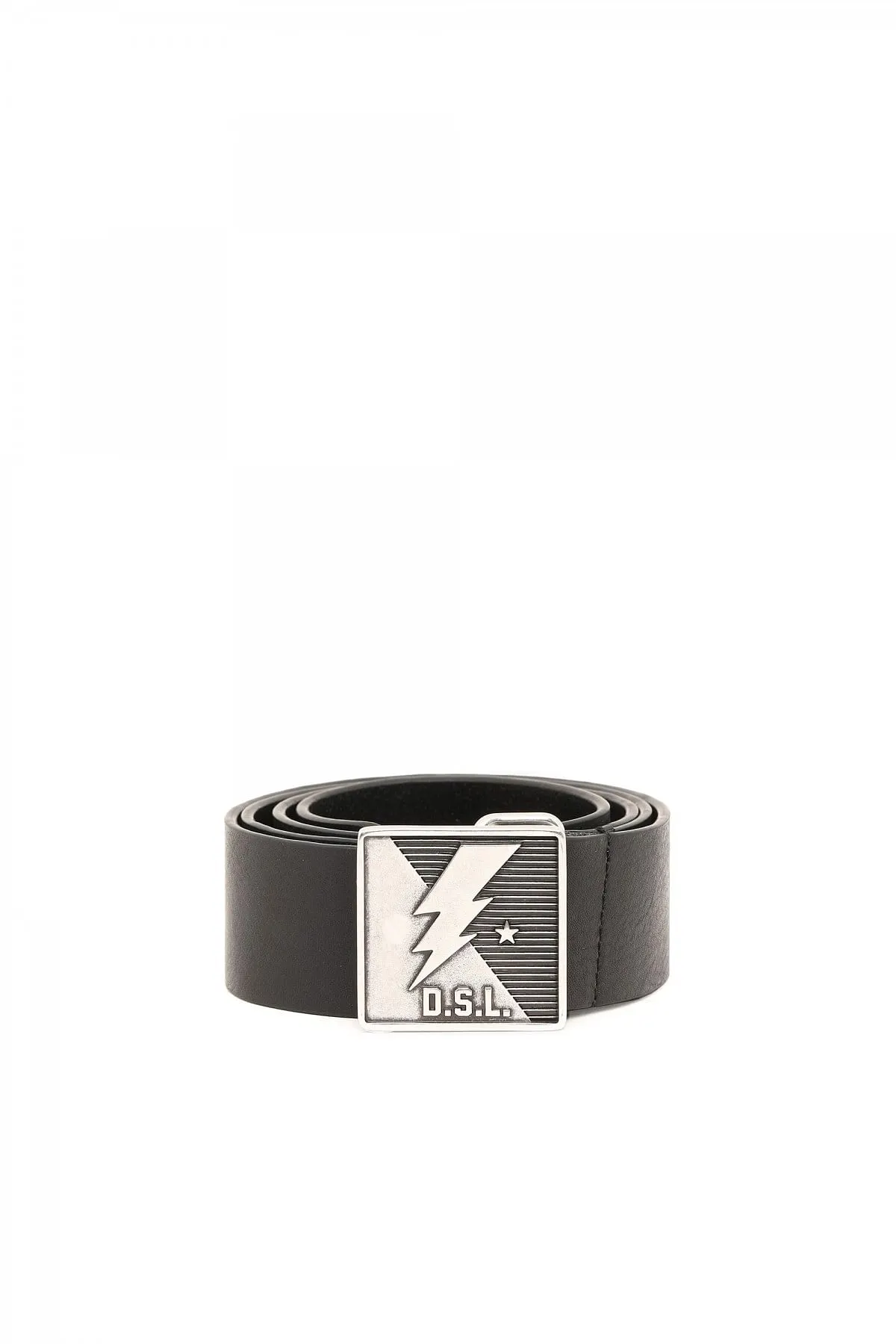 Black Leather belt with lightning buckle