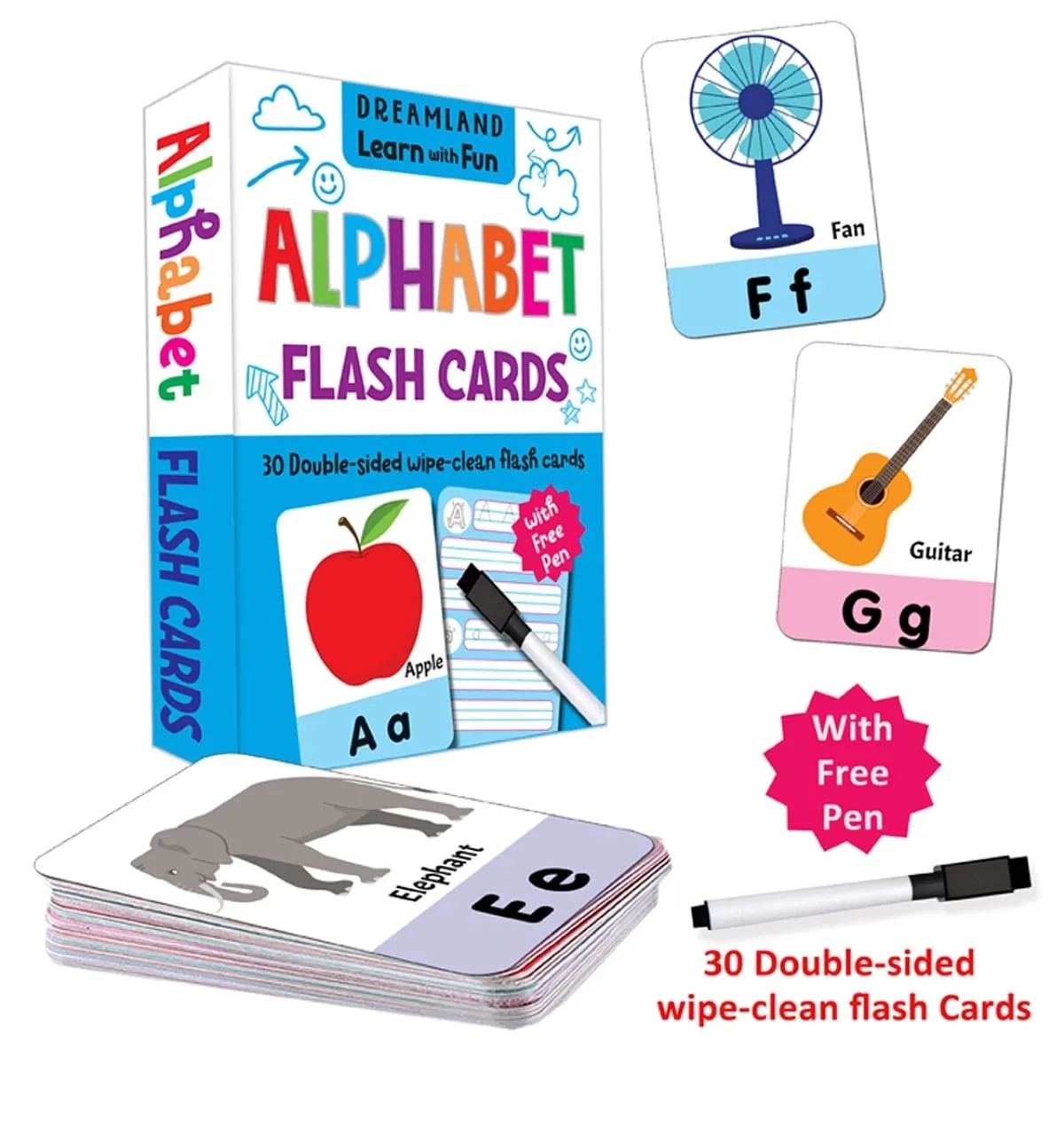 Dreamland Flash Cards Alphabet 30 Double Sided Wipe Clean Flash Cards ...