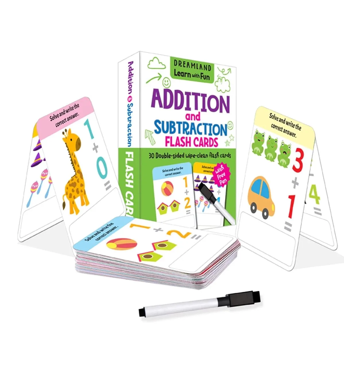 Dreamland Flash Cards Addition And Subtraction 30 Double Sided Wipe ...