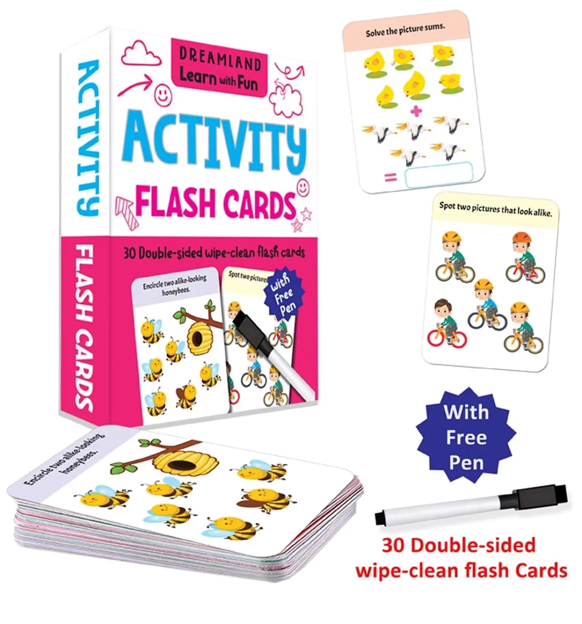 Dreamland Flash Cards Activity 30 Double Sided Wipe Clean Flash Cards ...