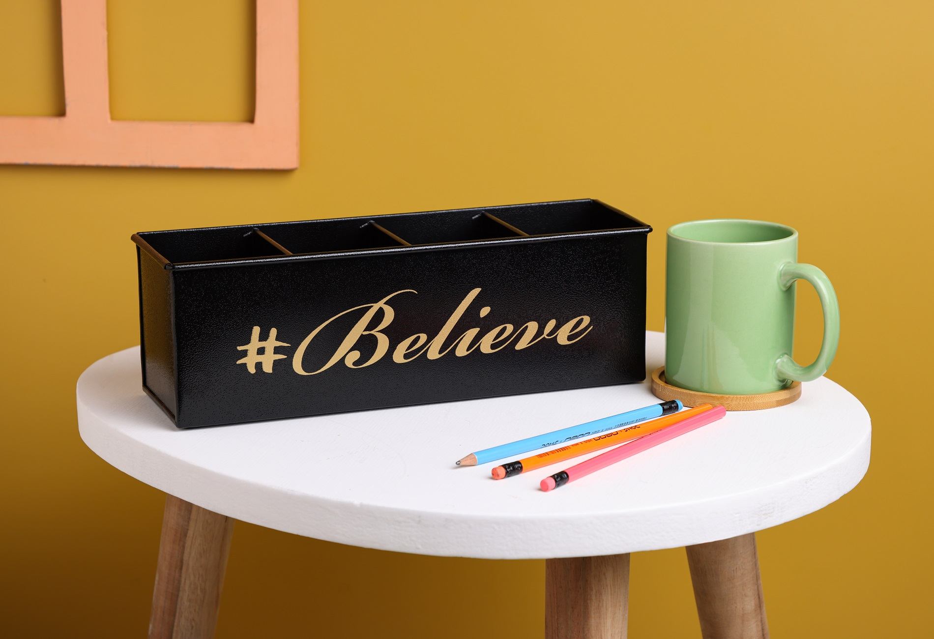 Dudki Stainless Steel Powder Coated Desk Organizer (Believe) with 4 ...