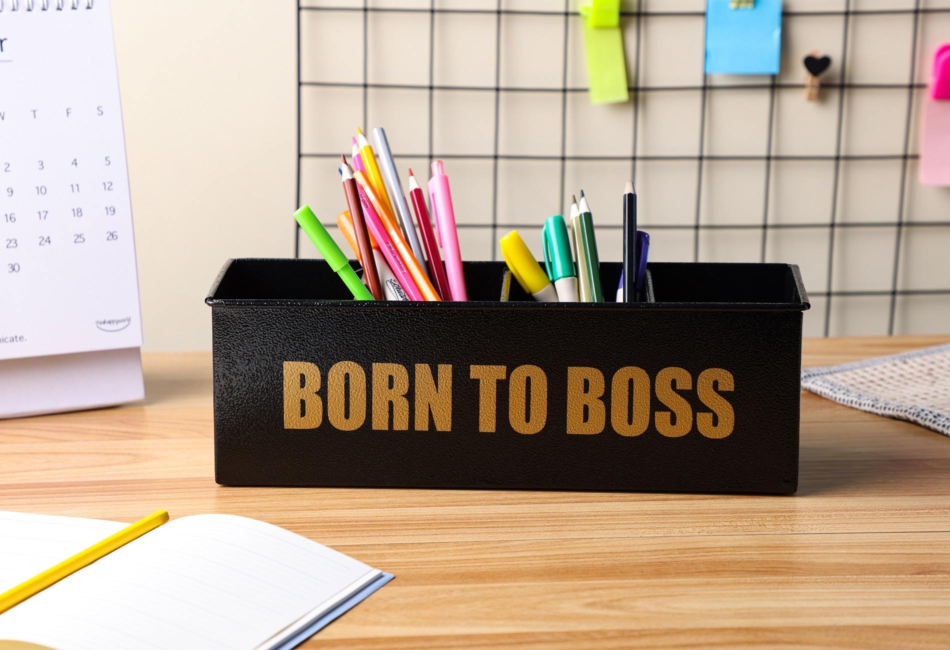 Dudki Stainless Steel Powder Coated Desk Organizer (Born to Boss) with ...