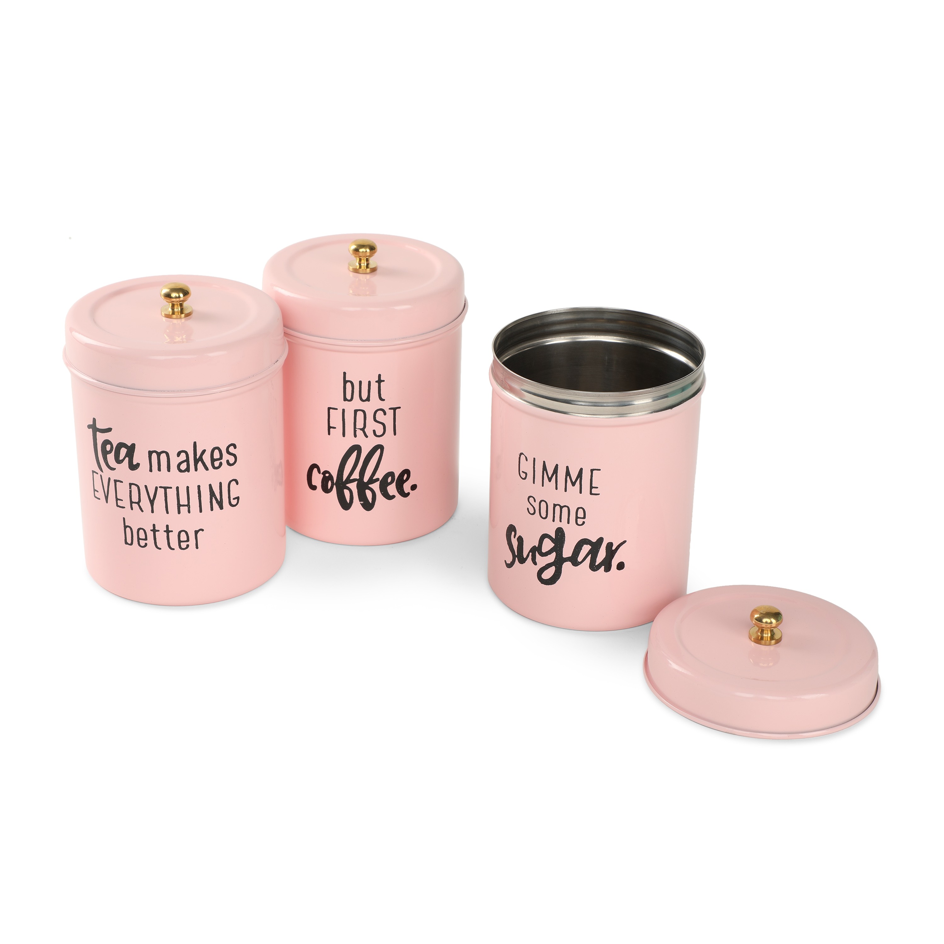 Dudki Stainless Steel Powder Coated Round Canister set of 3 for Tea ...