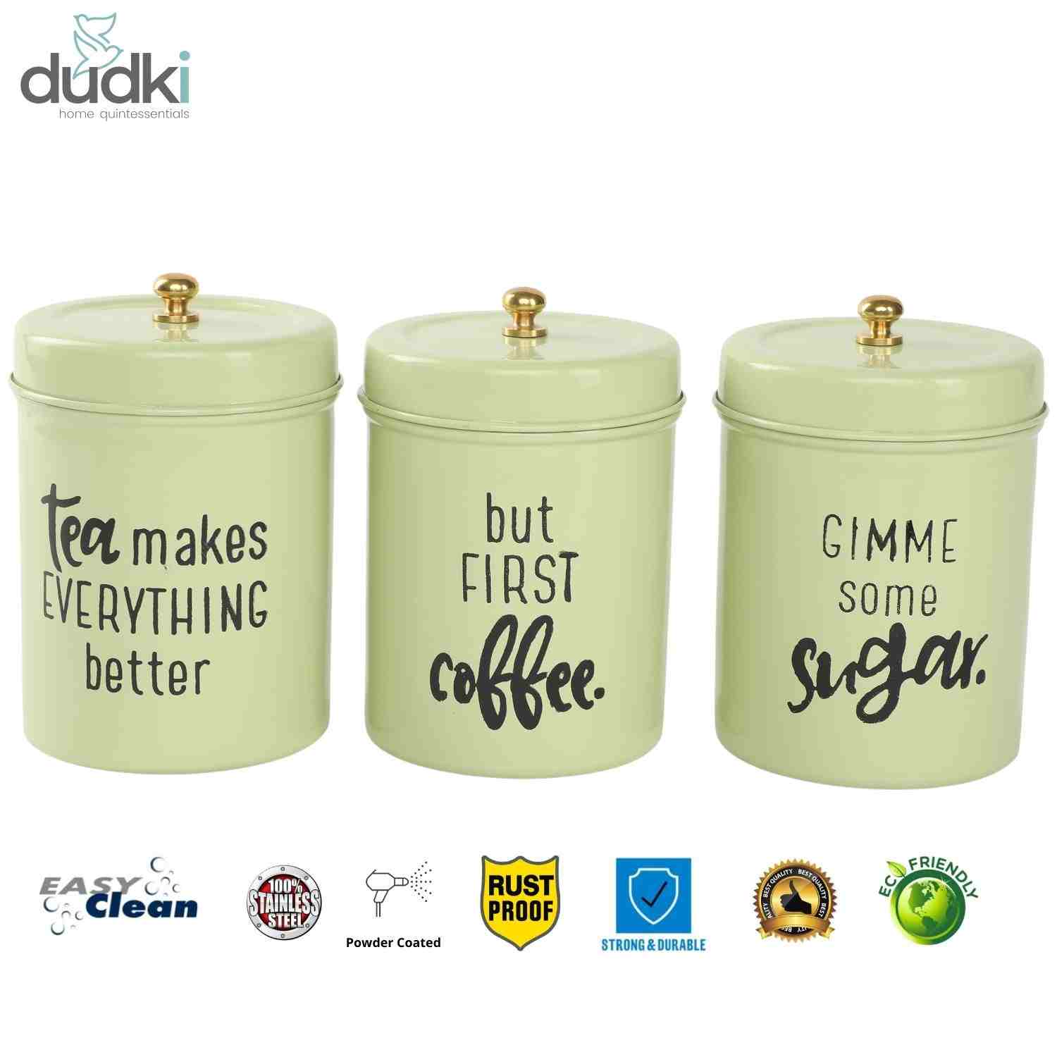 Dudki Stainless Steel Powder Coated Round Canister set of 3 for Tea ...