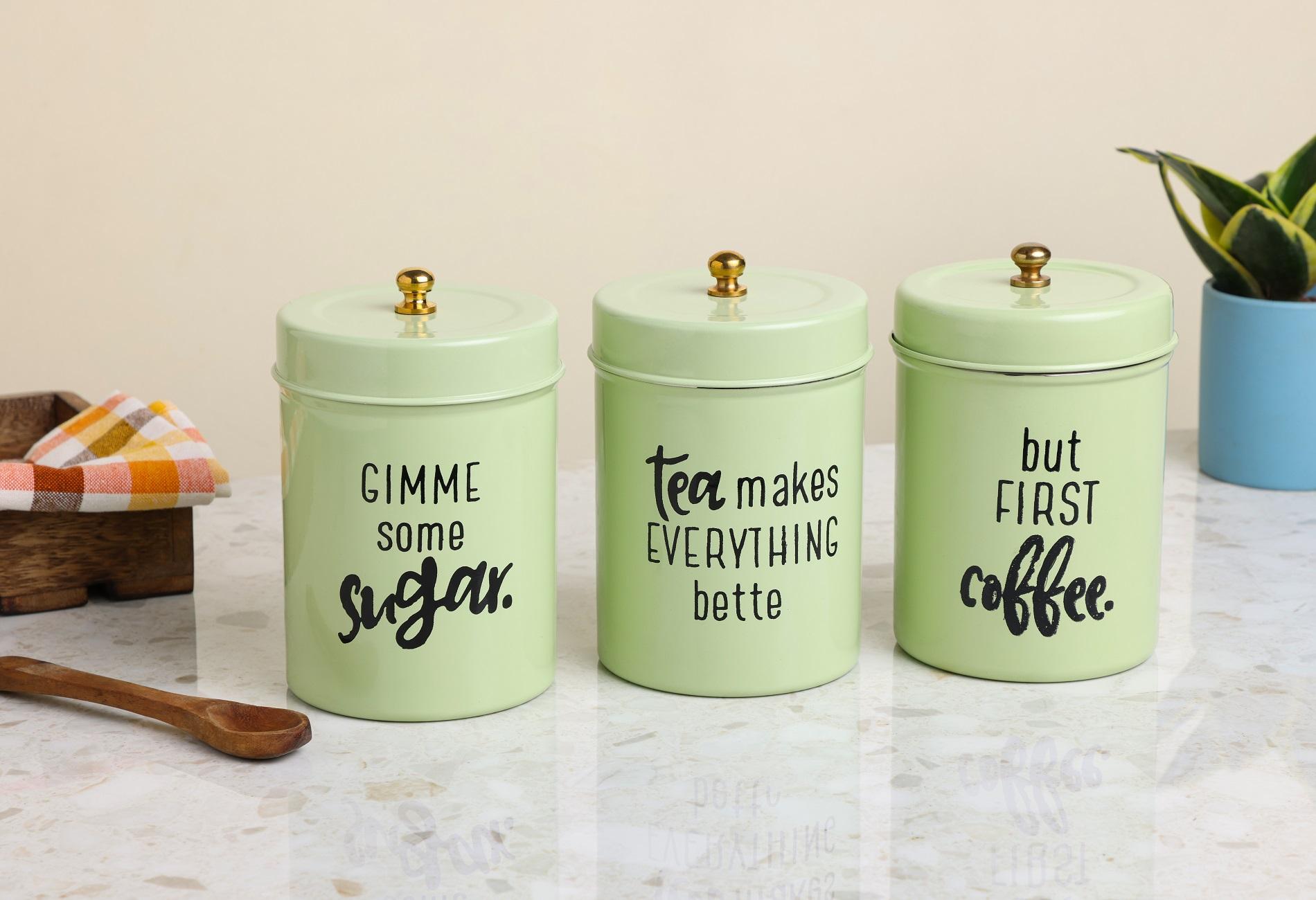 Dudki Stainless Steel Powder Coated Round Canister set of 3 for Tea ...