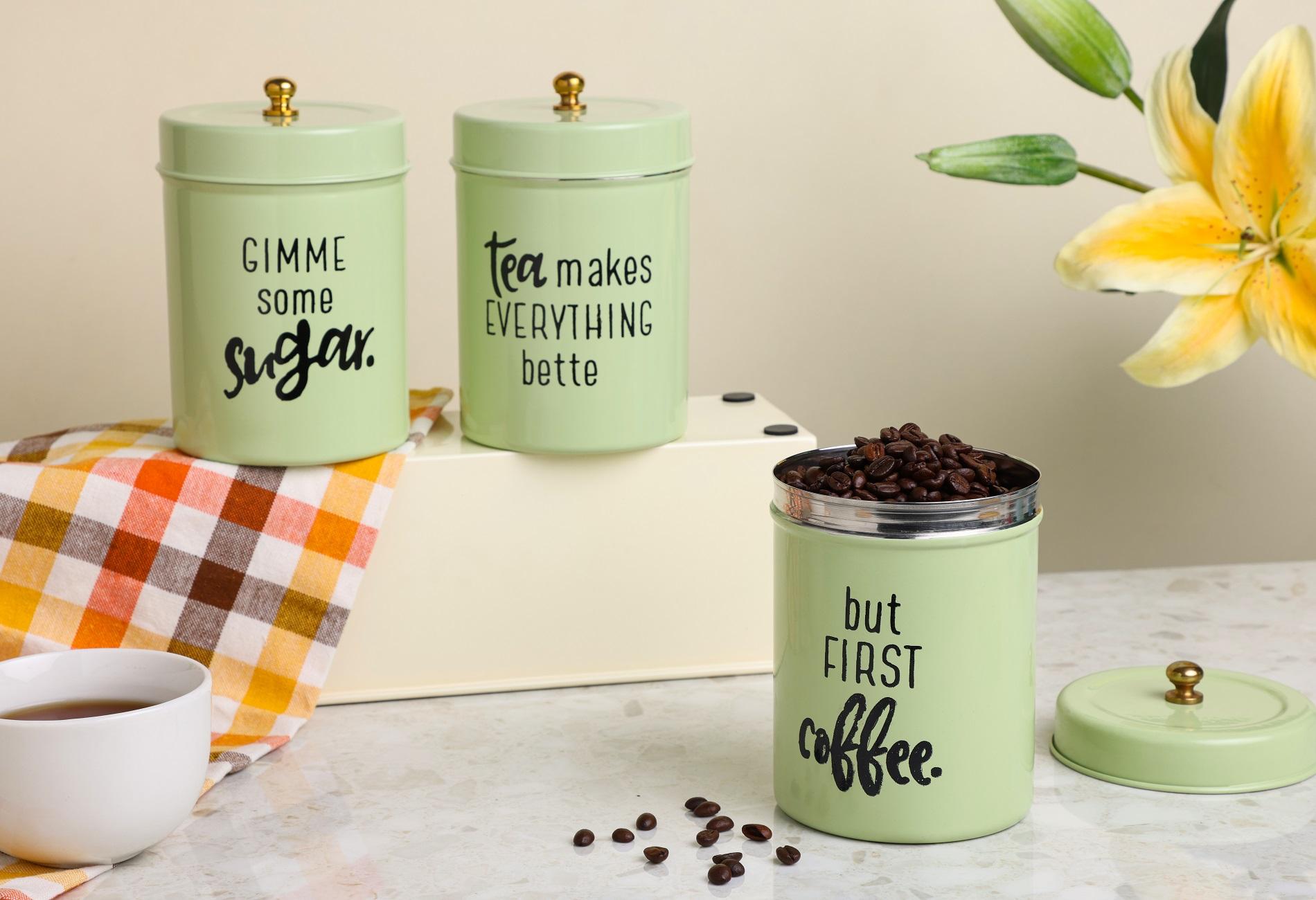 Dudki Stainless Steel Powder Coated Round Canister set of 3 for Tea ...