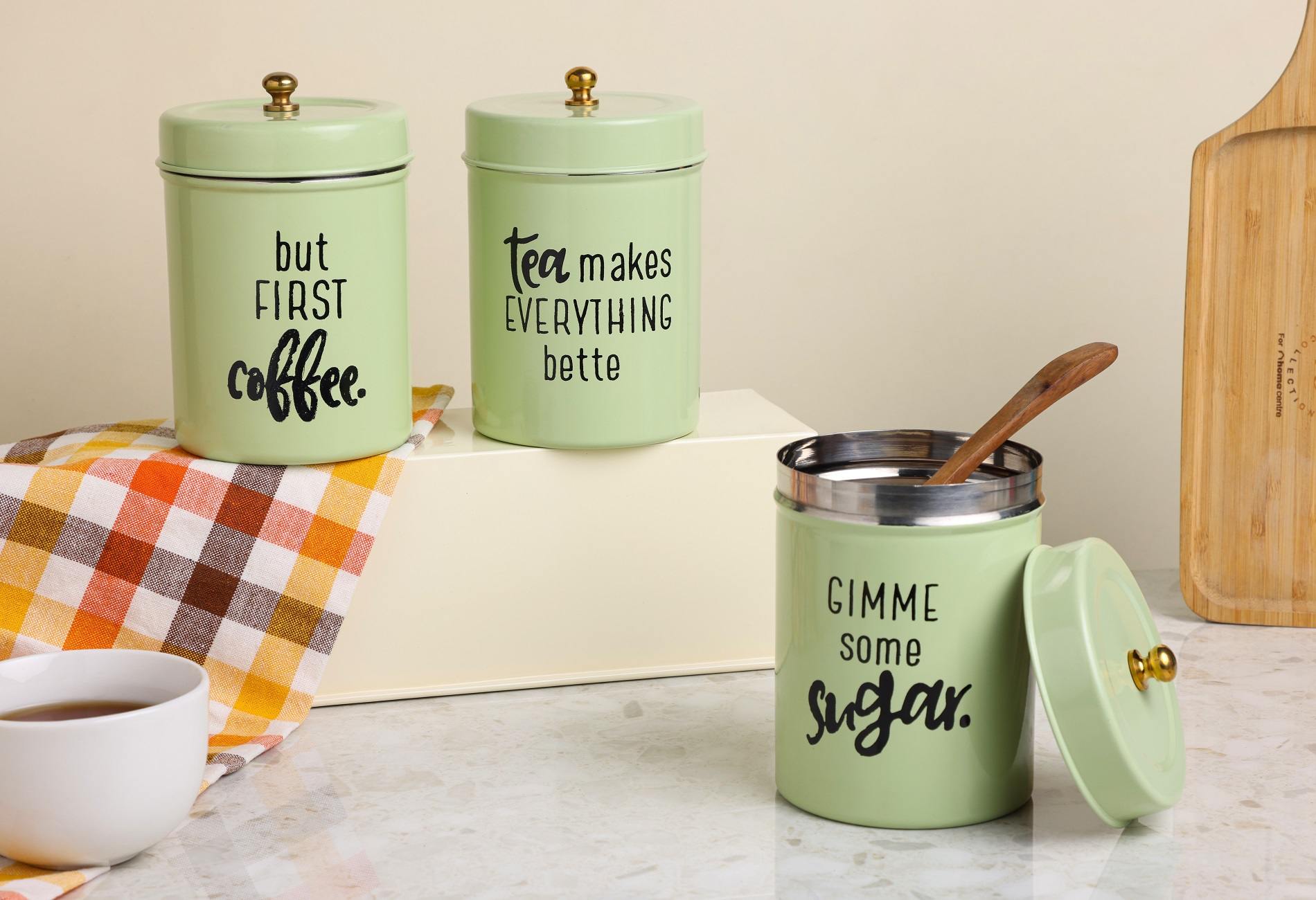 Dudki Stainless Steel Powder Coated Round Canister set of 3 for Tea ...