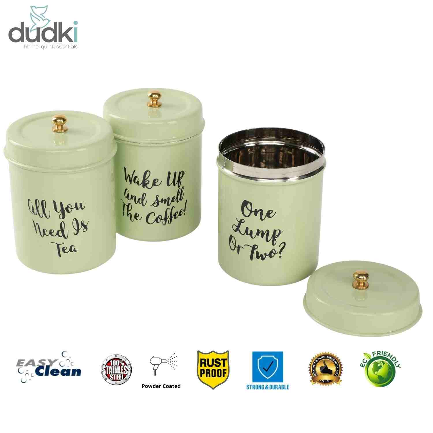 Dudki Stainless Steel Powder Coated Round Canister set of 3 for Tea ...