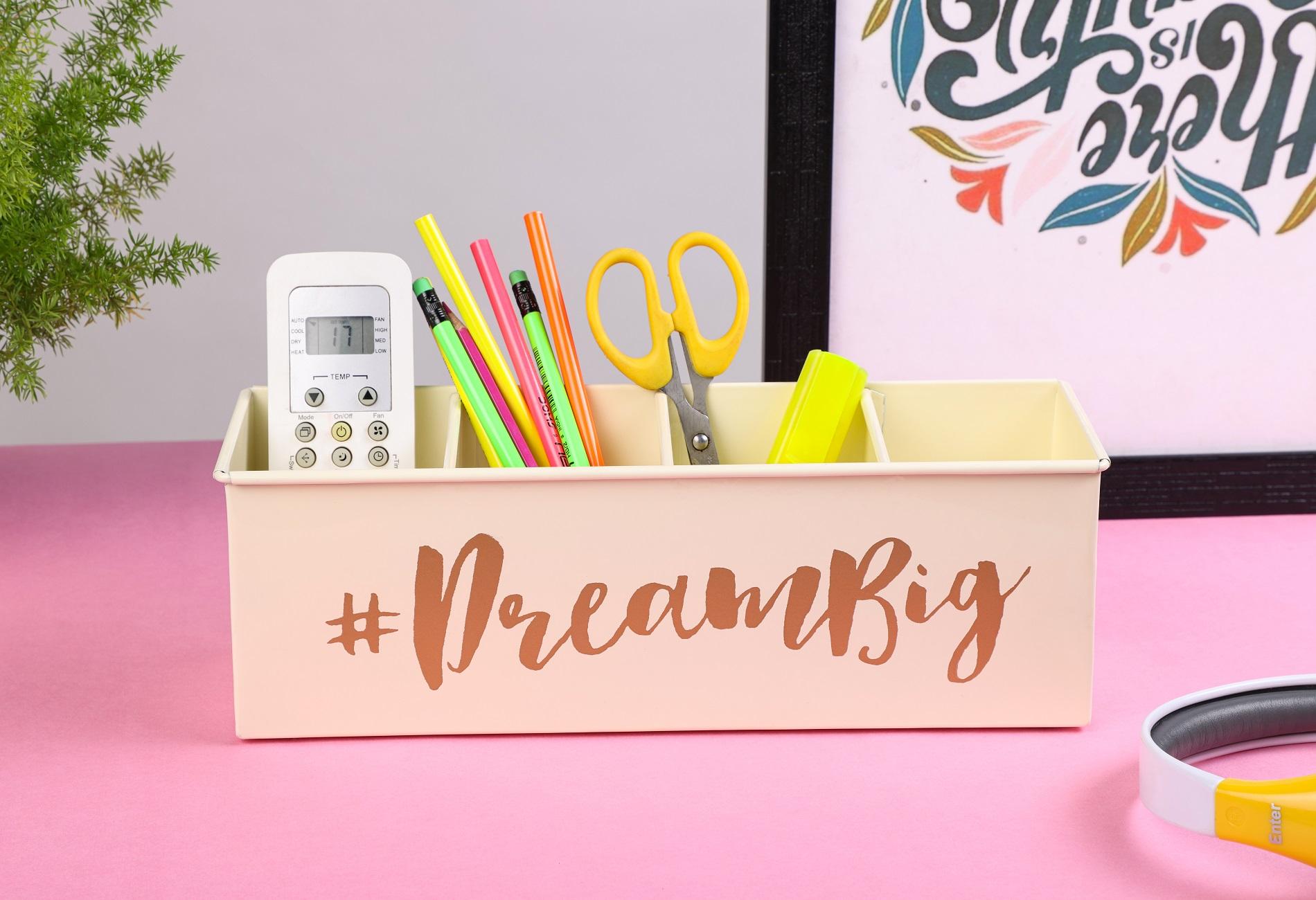 Dudki Stainless Steel Powder Coated Desk Organizer (Dream Big) with 4 ...
