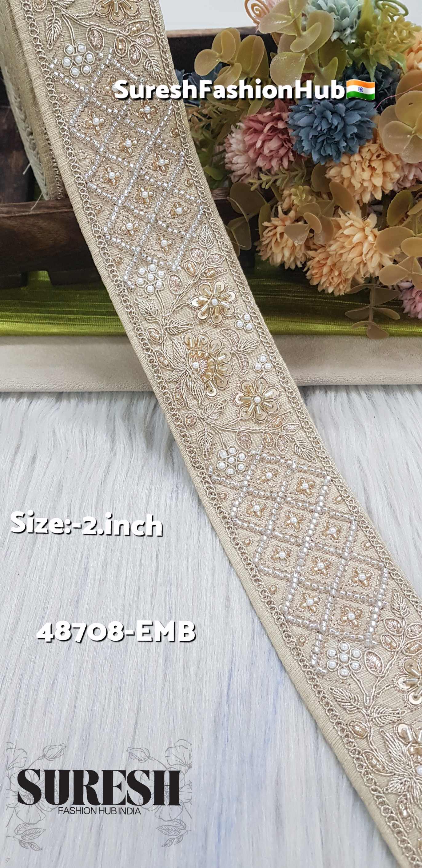 Beige Floral Dori Embroidery Lace – 48708-Emb | Suresh Fashion Hub India