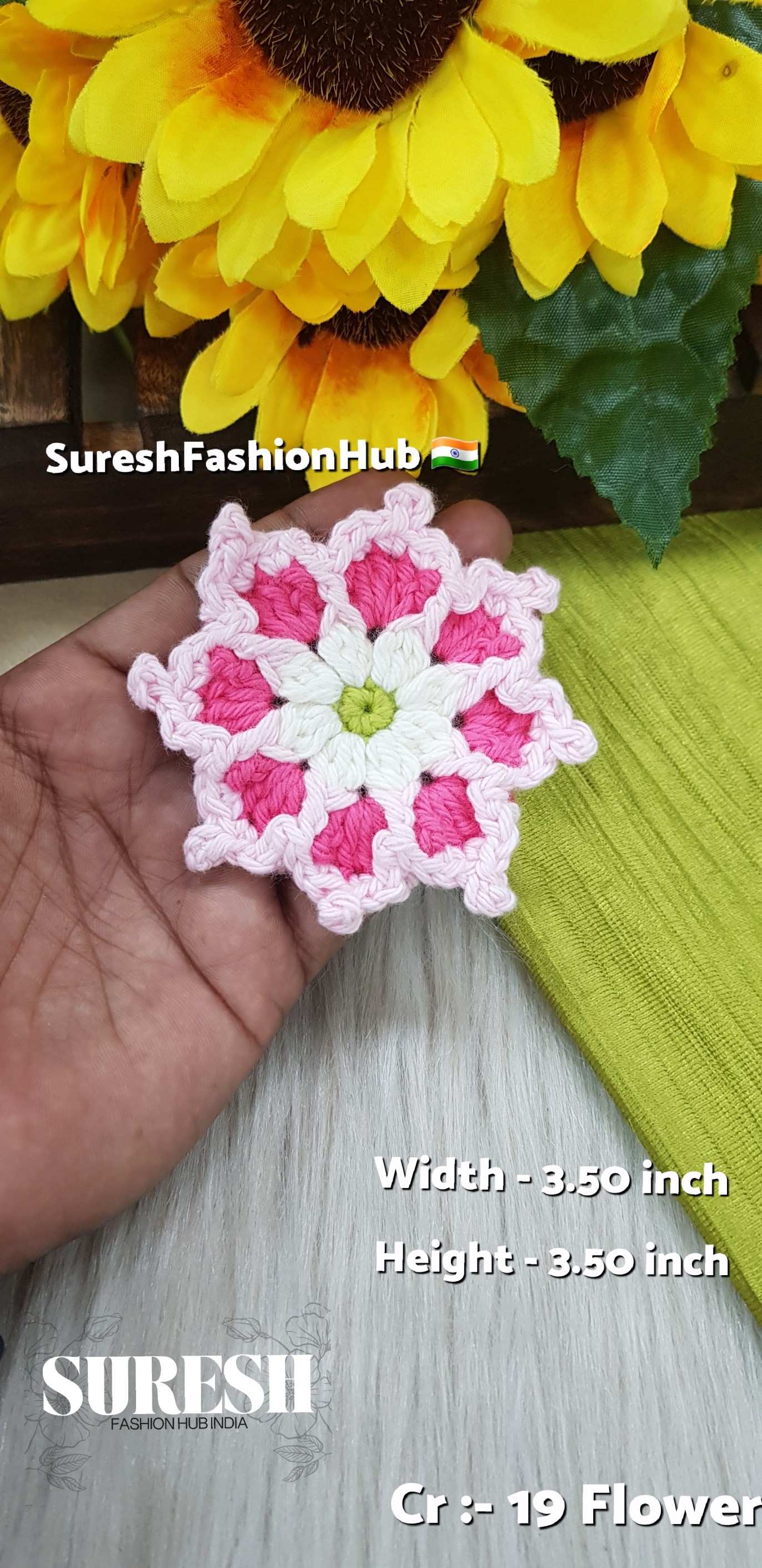 CR-19 Pink Crochet Flower Patch | Suresh Fashion Hub India