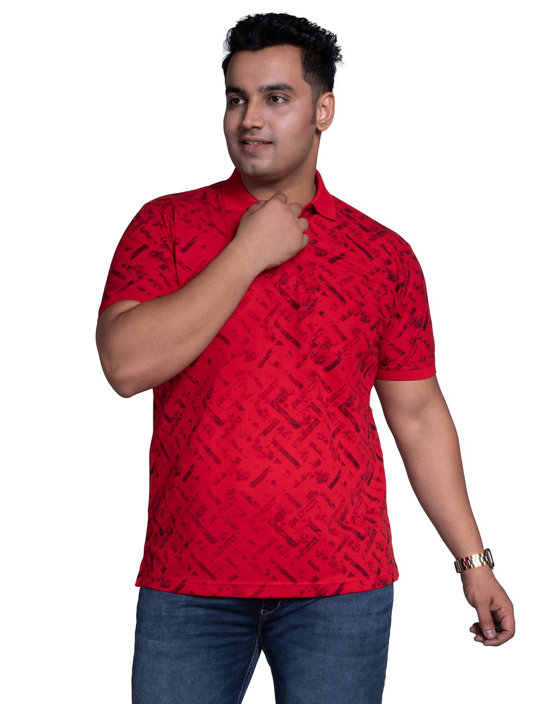 Xmex Men's Plus Size All Over Printed Polo Collar T-shirt