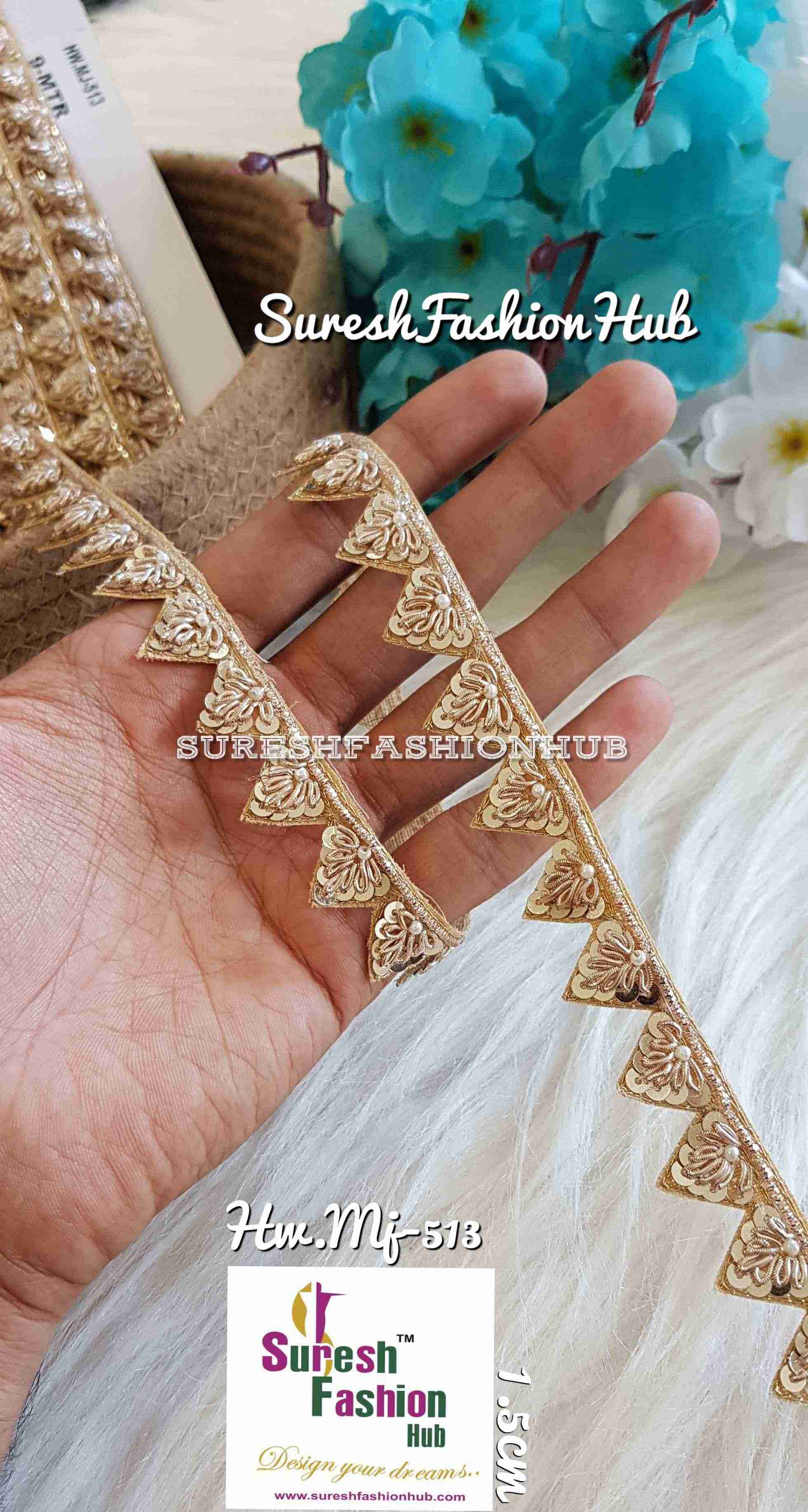 Rose Gold Embellished Prisms Fancy Lace by Suresh Fashion Hub India.