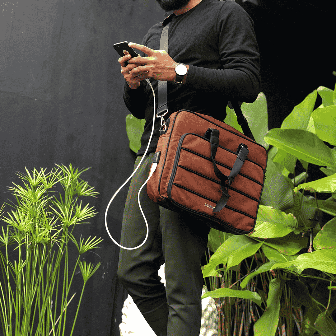 Combo: Rust Messenger Laptop Bag with Gadget Organizer Tech Kit