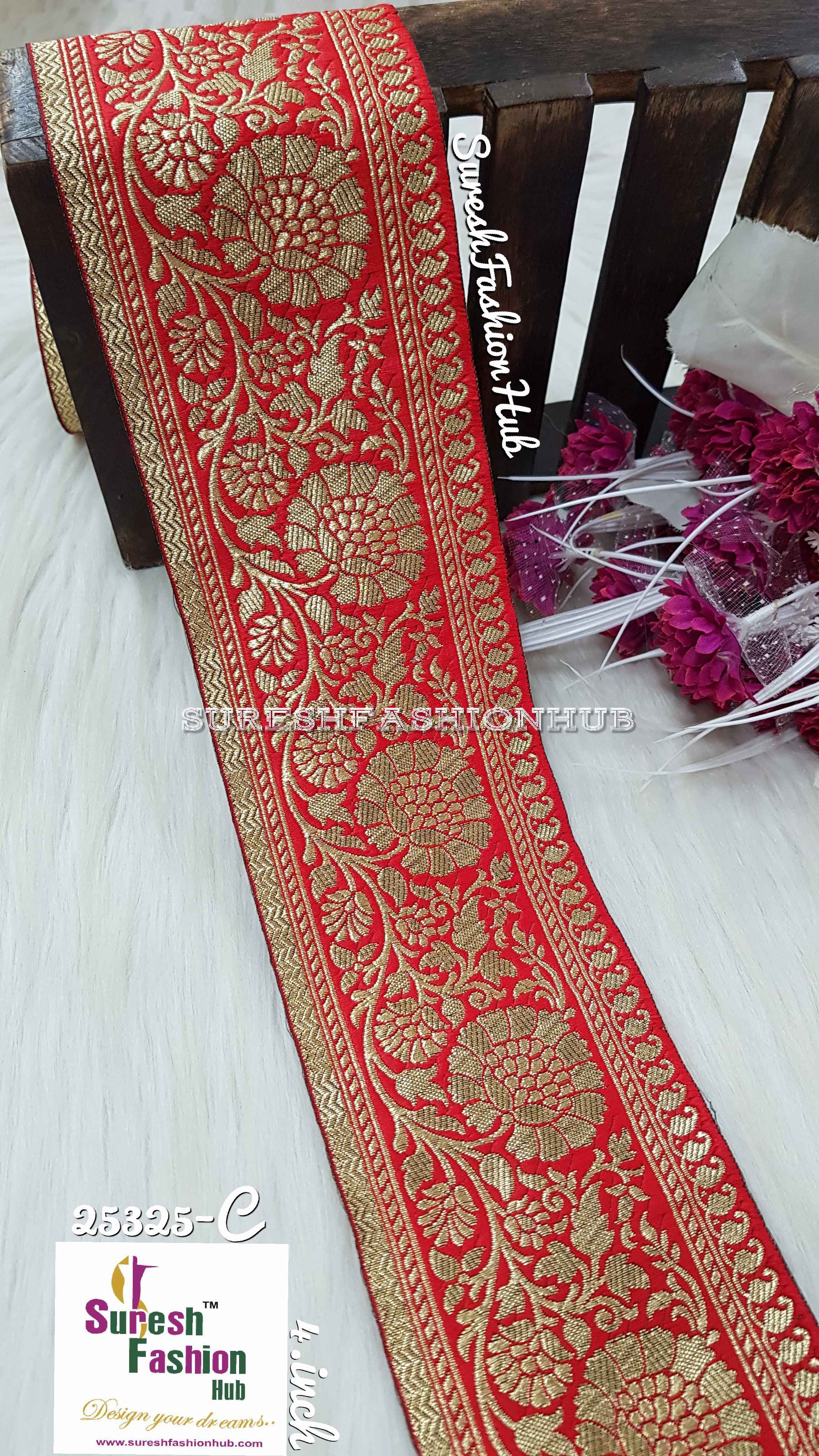 Red Opulent Banarasi Bloom 4-Inch Border