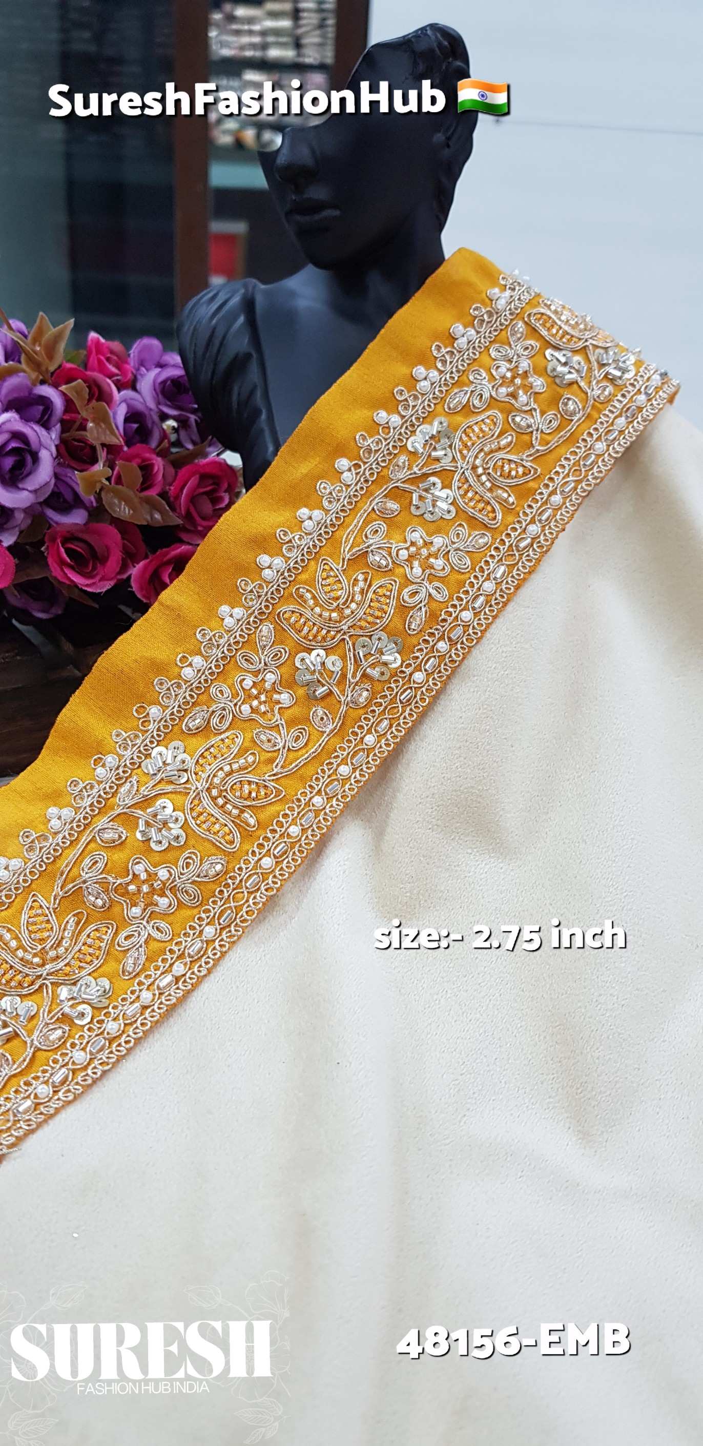 Yellow Golden Glaze Embroidery Lace | Suresh Fashion Hub India