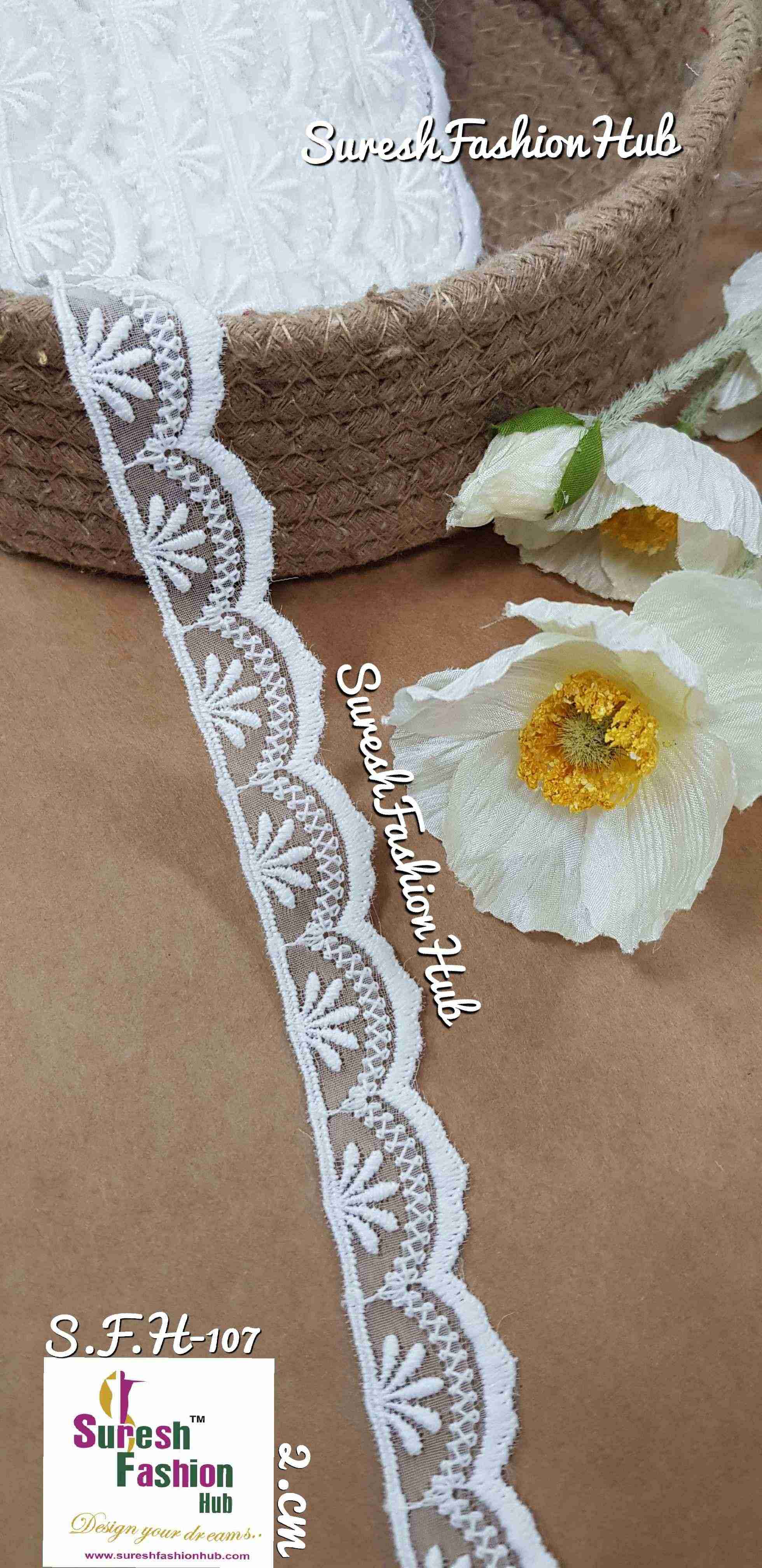 White Enchanted Scalloped Gossamer Organza Laces