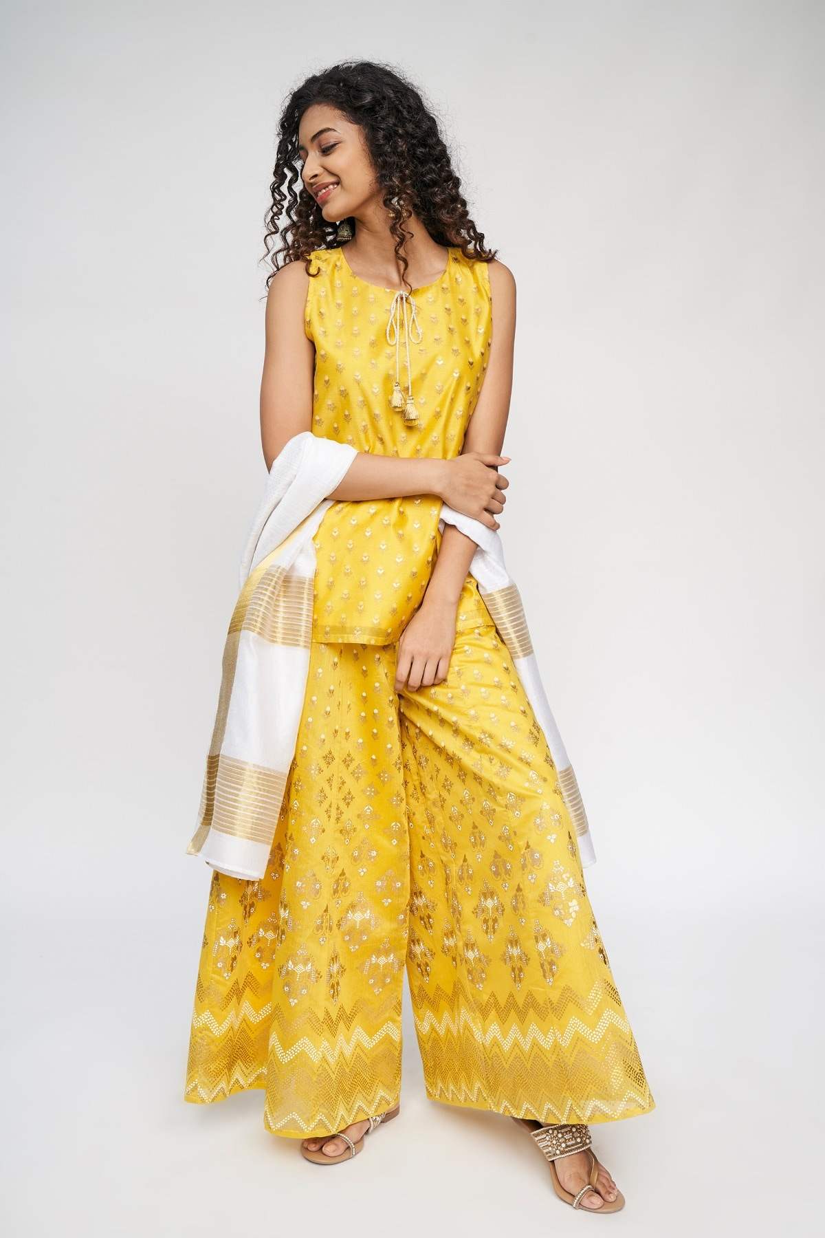 Yellow Tasseled Fit and Flare Set