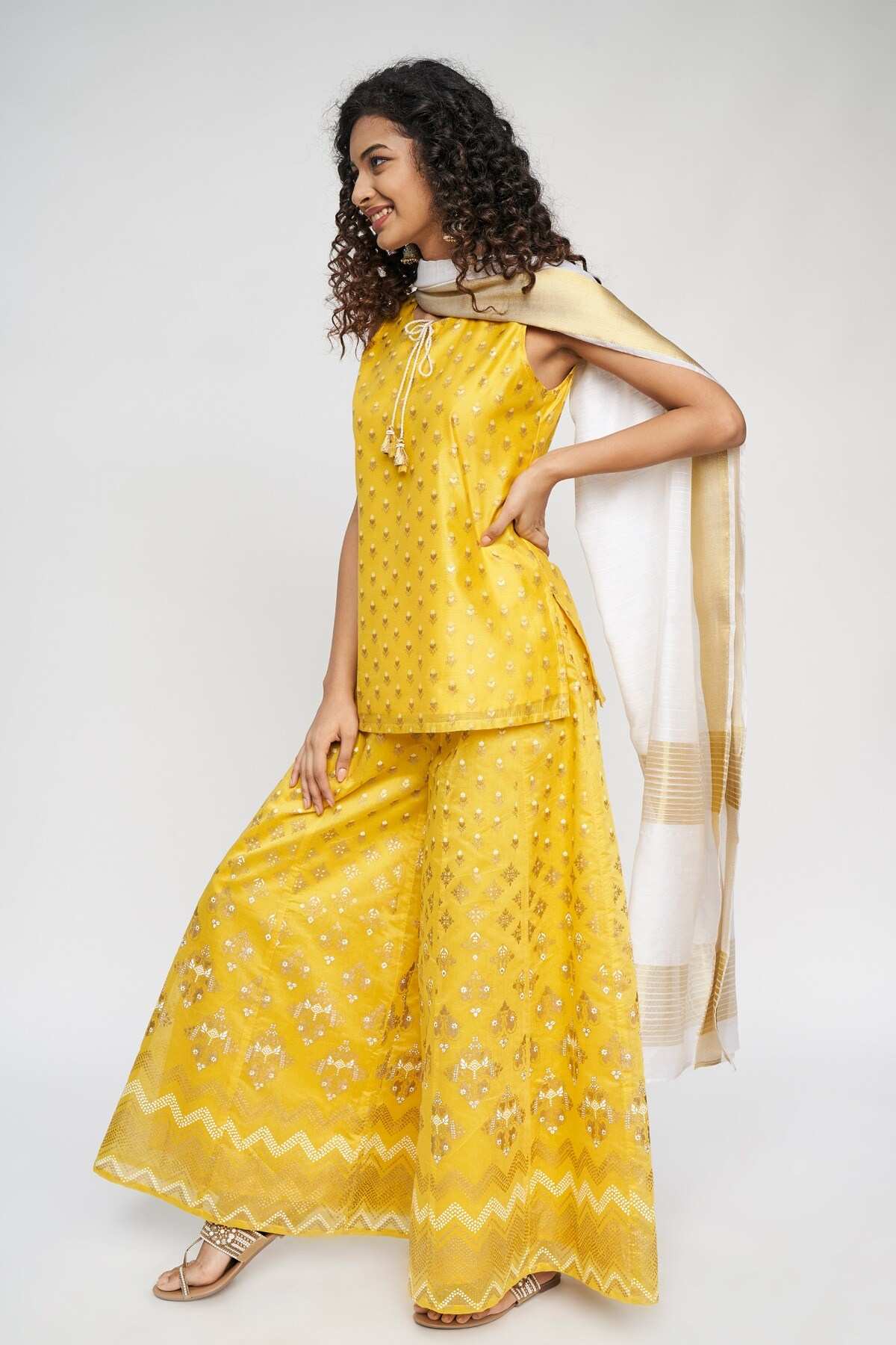 Yellow Tasseled Fit and Flare Set