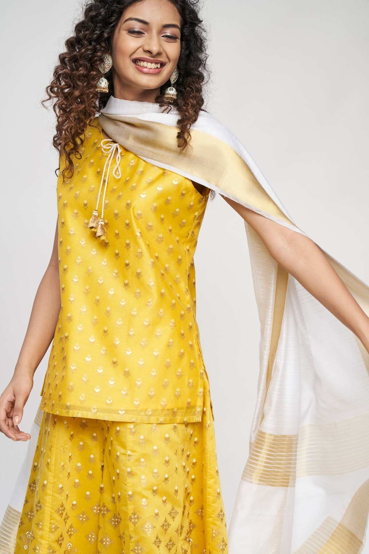 Yellow Tasseled Fit and Flare Set