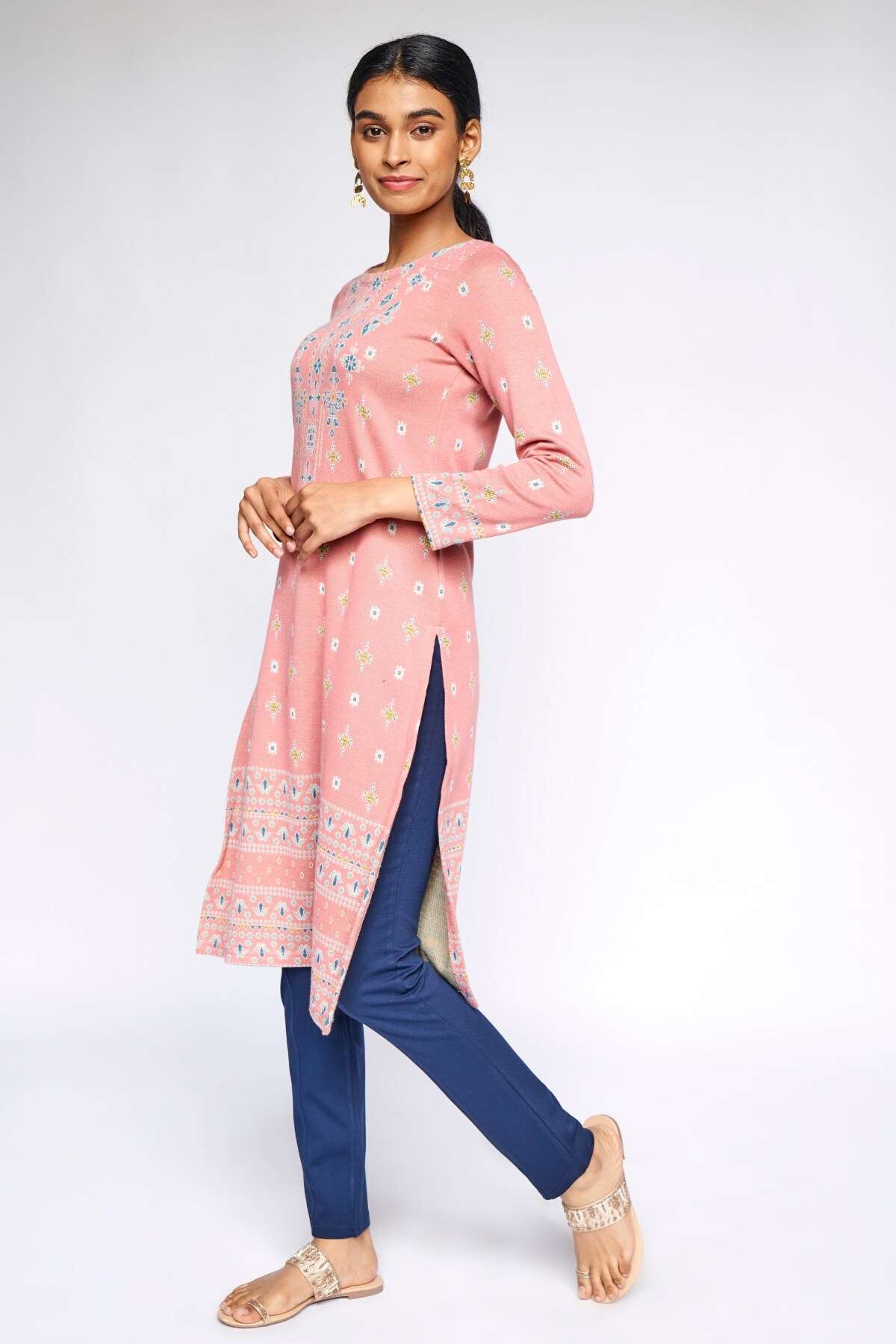 Rose Pink Jacquard Straight Kurta