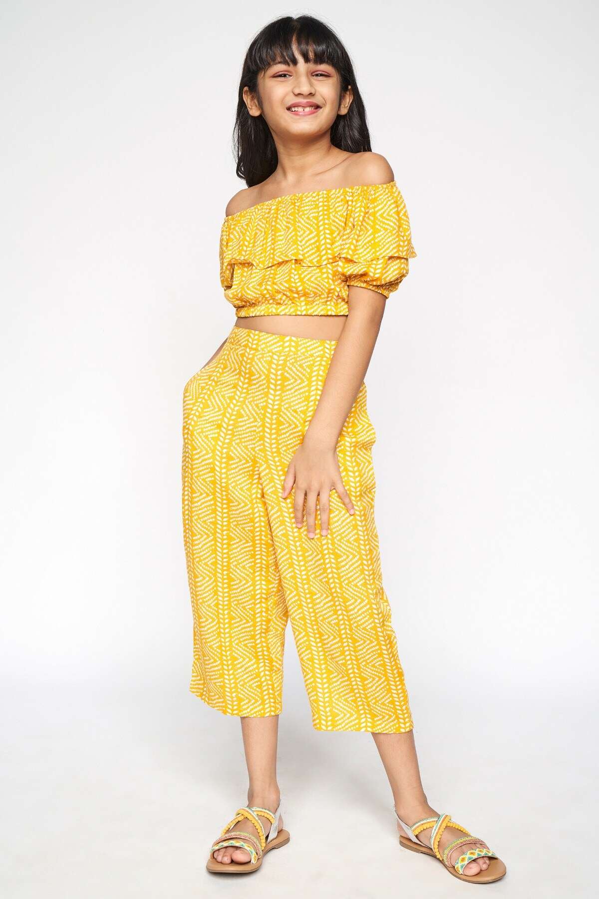 Mustard Printed Ruffled Co-ordinate Set