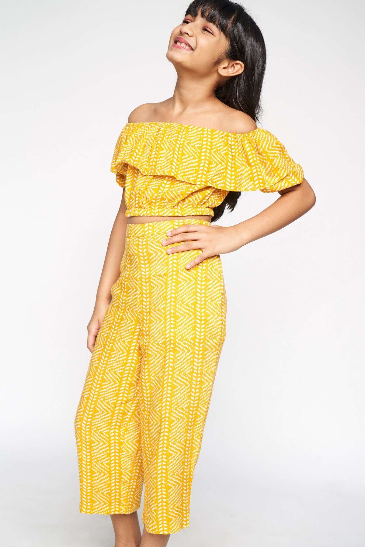 Mustard Printed Ruffled Co-ordinate Set