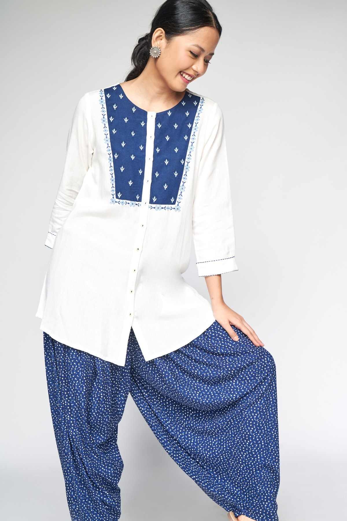 White Embroidered A-Line Top