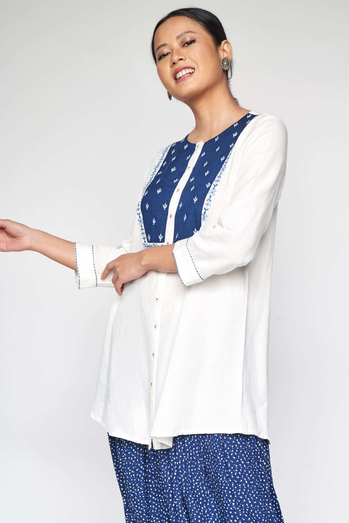 White Embroidered A-Line Top