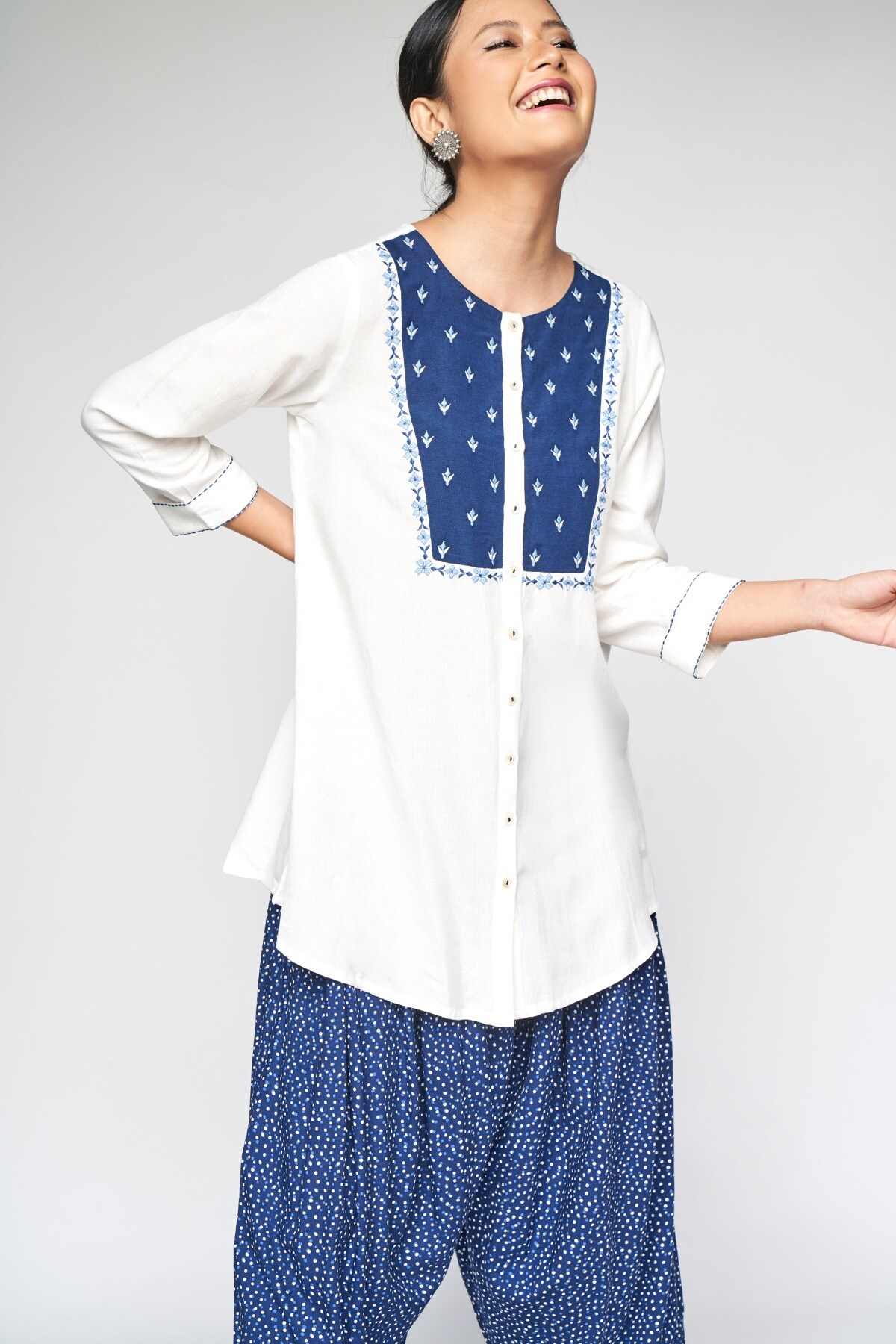 White Embroidered A-Line Top