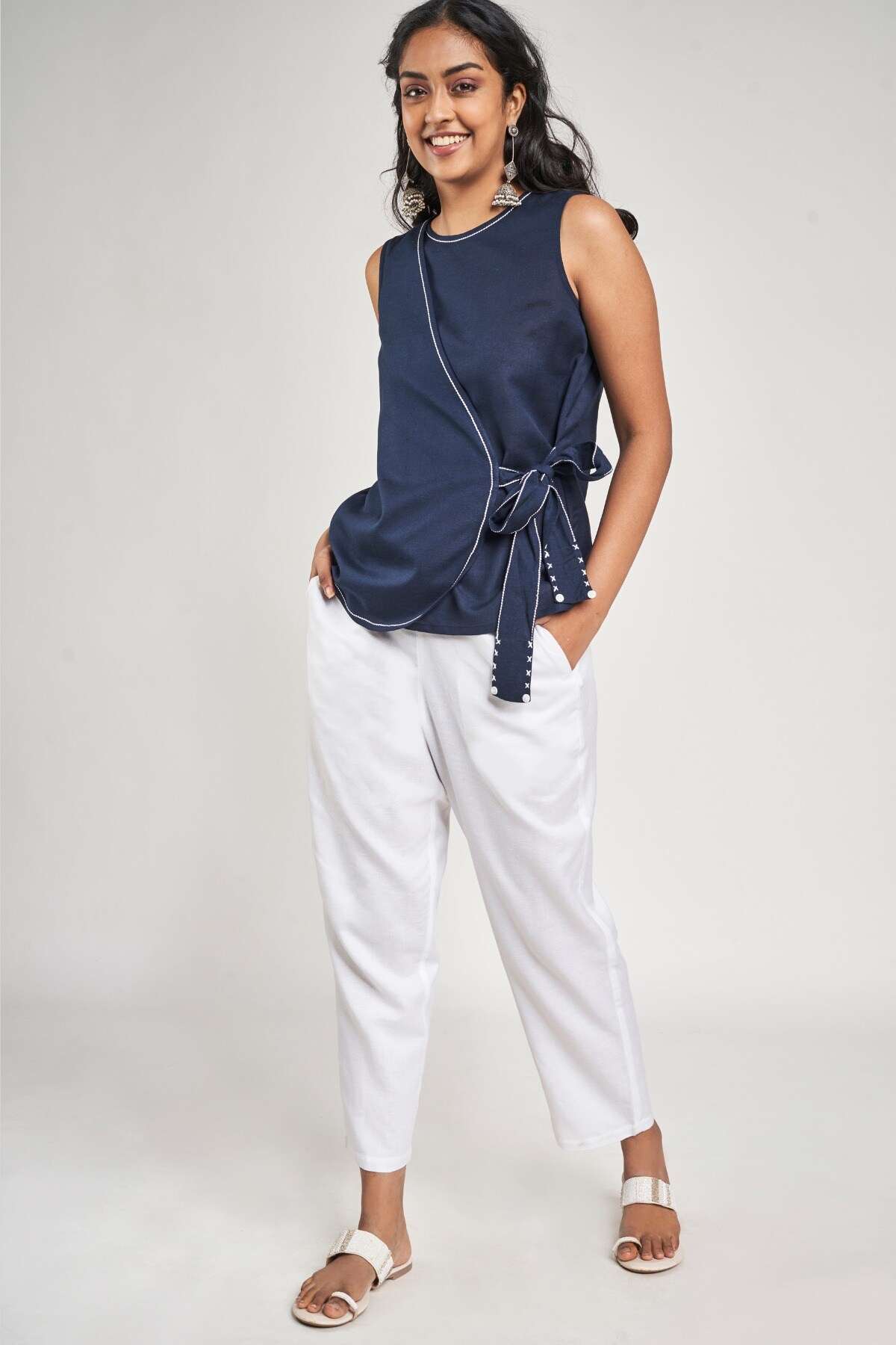 Indigo Solid Crop Top