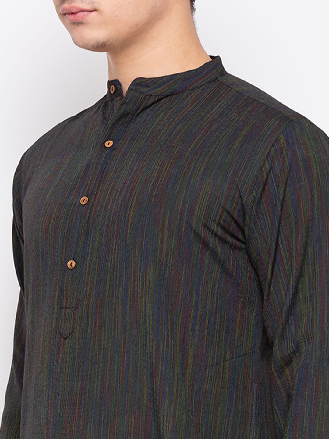 Men's Black Cotton Striped Kurtas