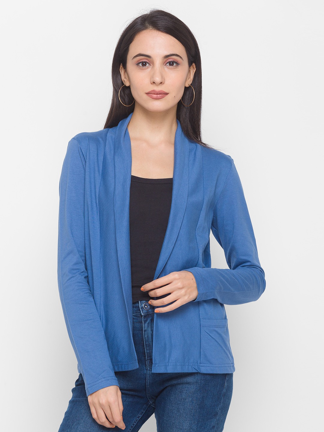 Blue Solid Shrug