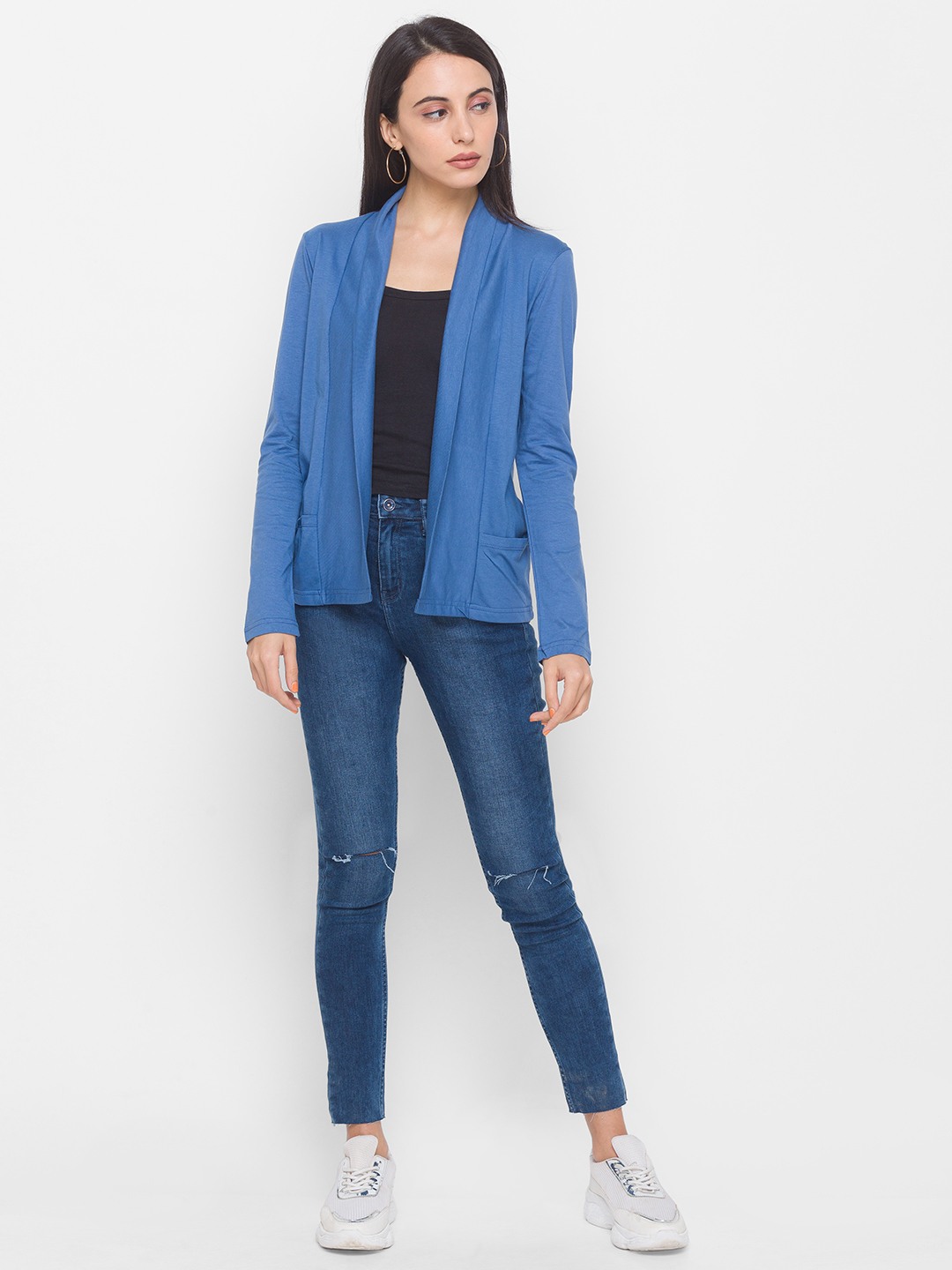 Blue Solid Shrug