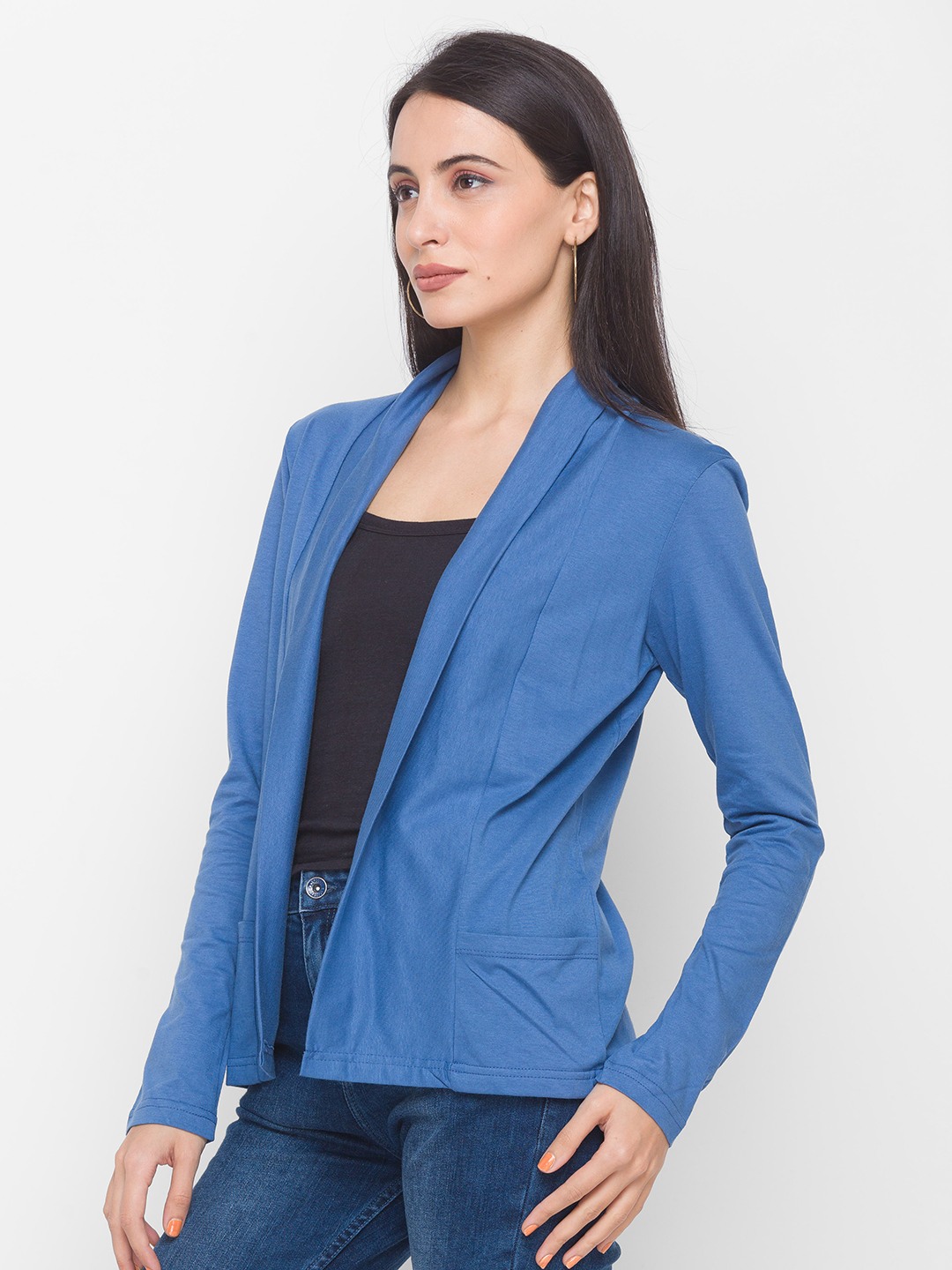 Blue Solid Shrug
