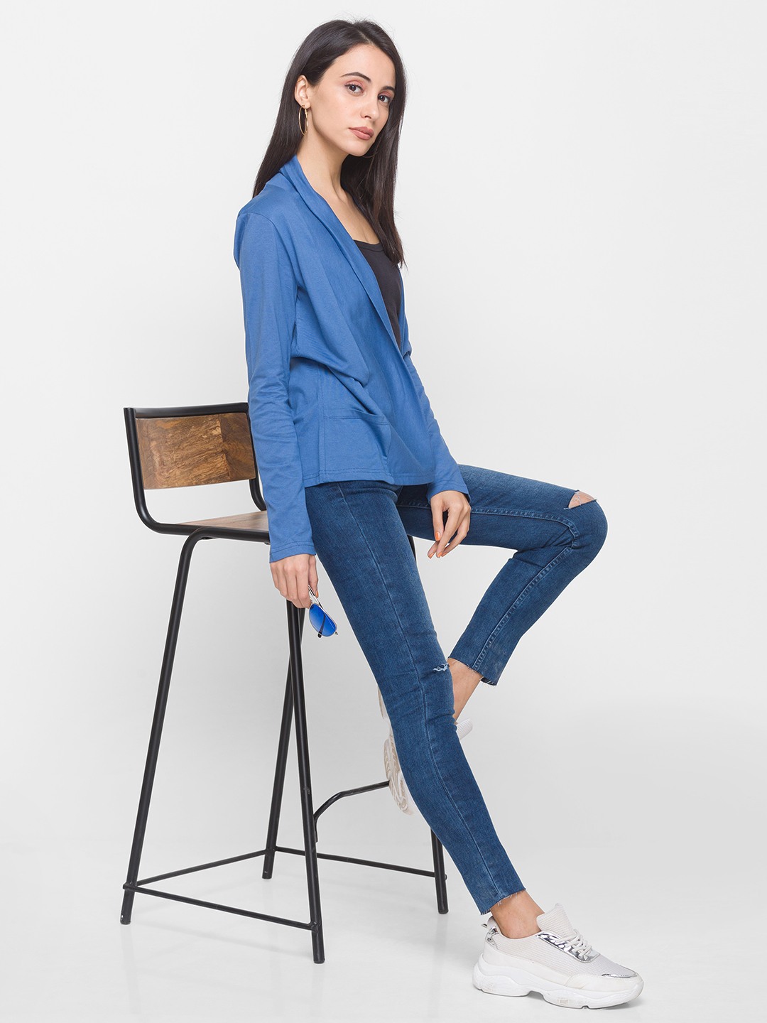 Blue Solid Shrug