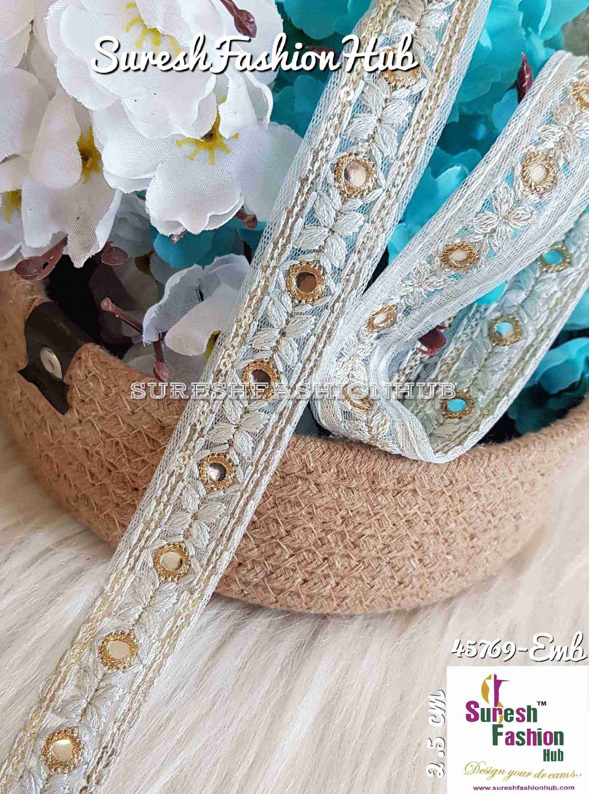 Grey Color Threaded Embroidery Trim