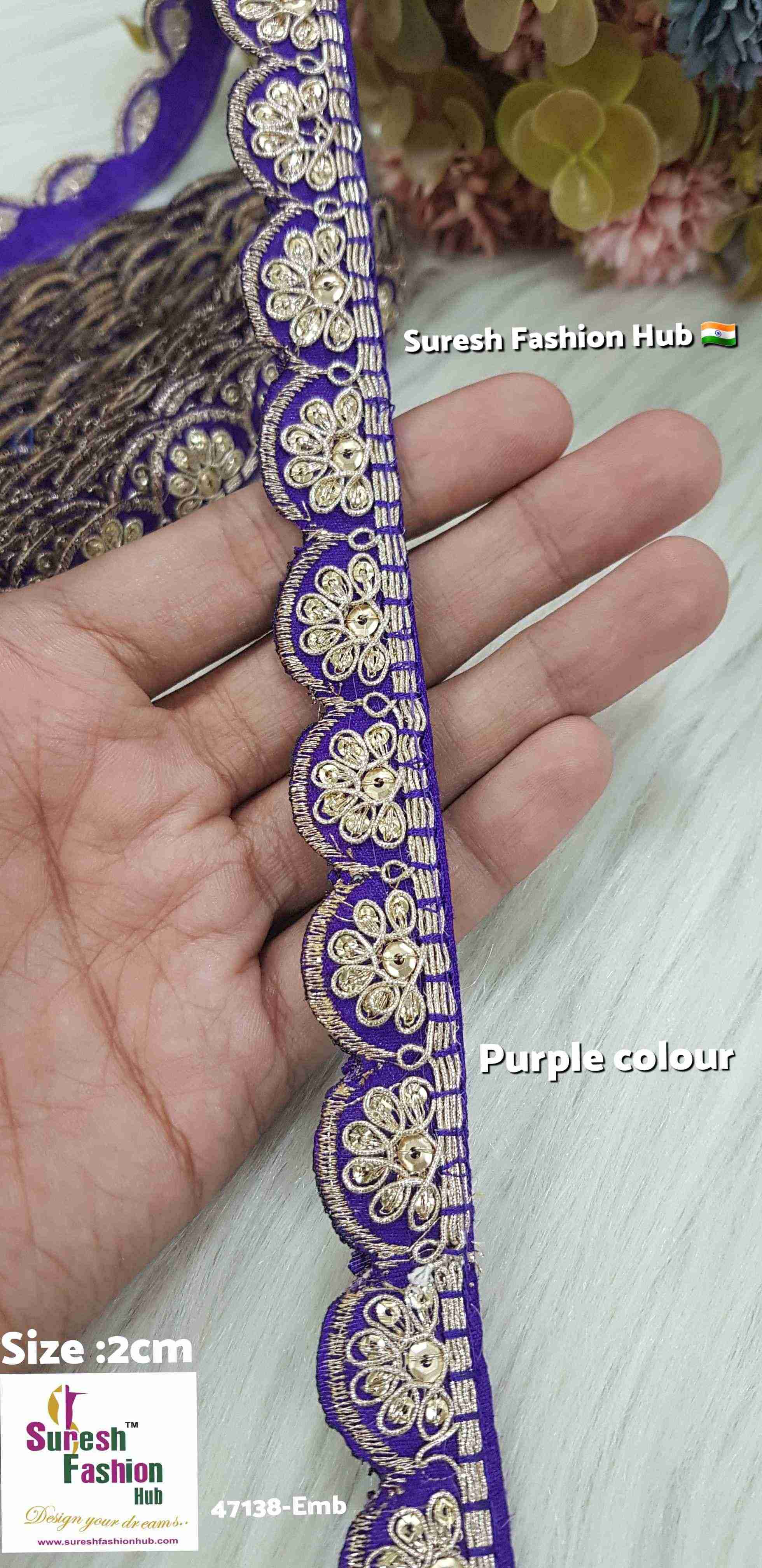 Exquisite Purple Color Embroidered Raw Silk Lace Trim