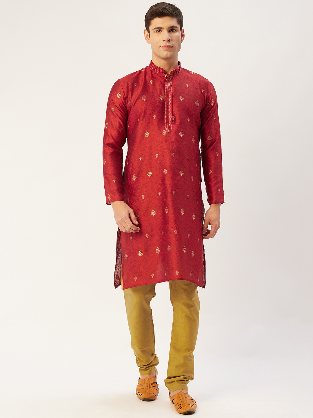 Men's Coller Embroidered Woven Design Kurta Pyjama