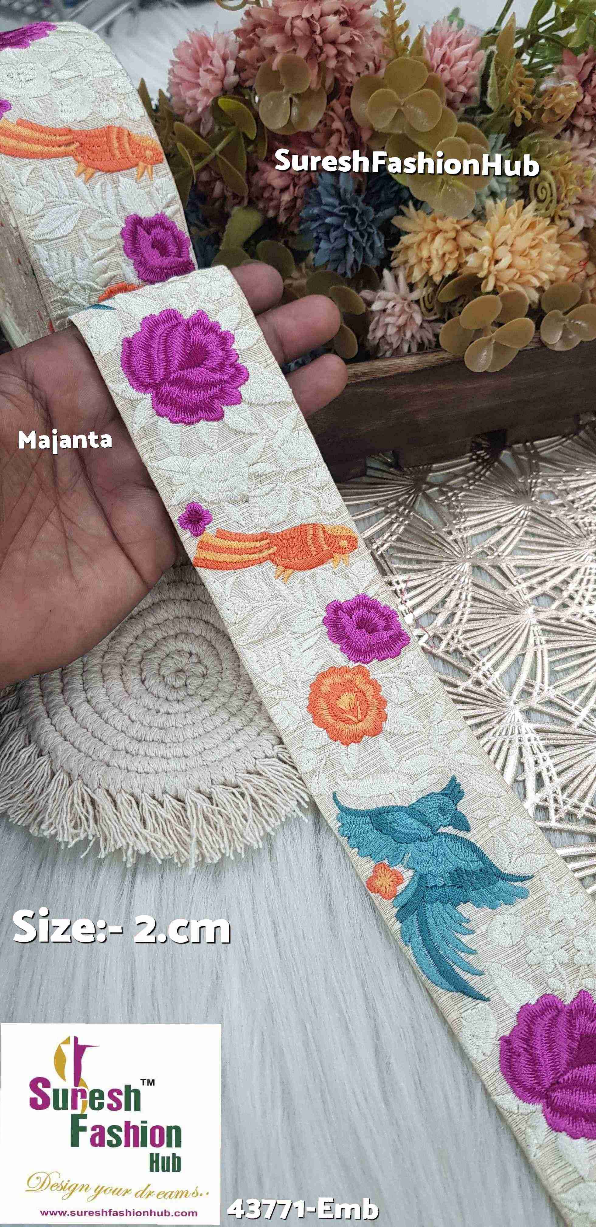 Beige Floral Bird Embroidered Lace - Suresh Fashion Hub India