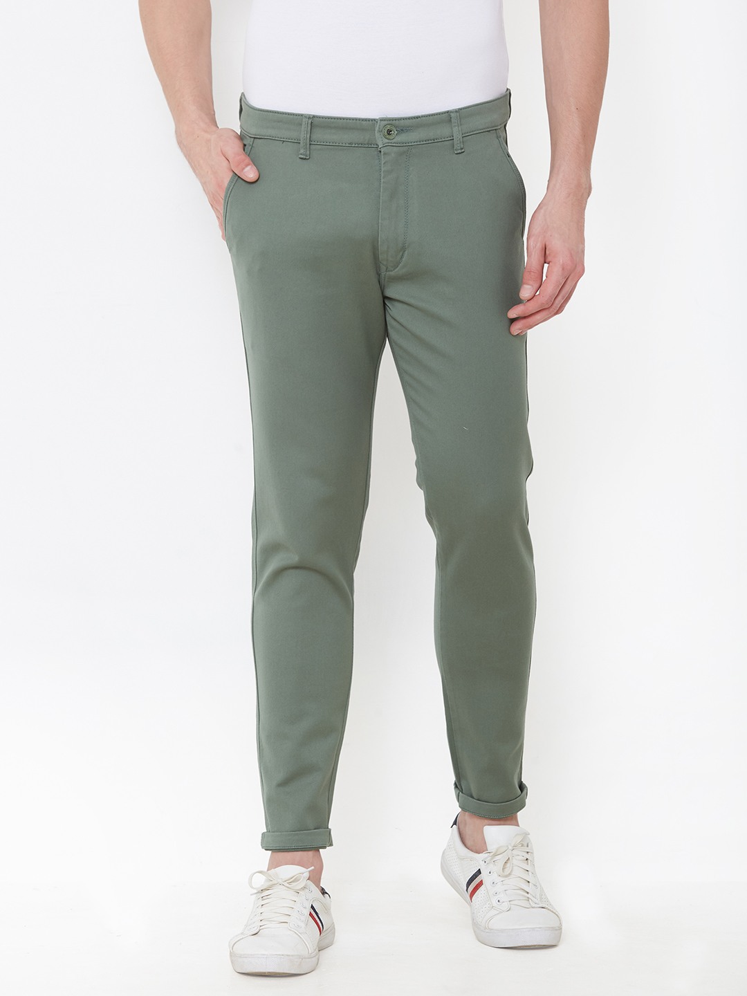 Livewire Men's Cotton Lycra Light-Green Slim Fit Solid Trouser