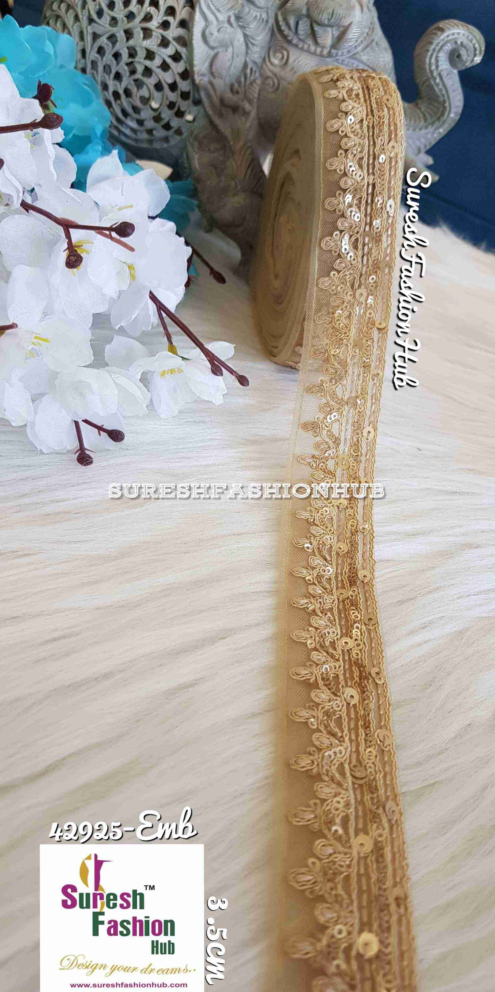 Sparkling Golden Sequence Embroidered Trim
