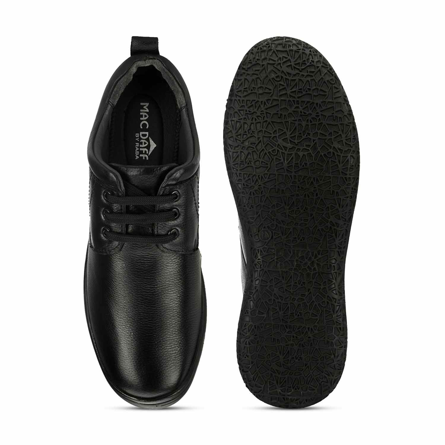 MAC DAFF Black Genuine Leather Lace-Up Derby Shoes For Men